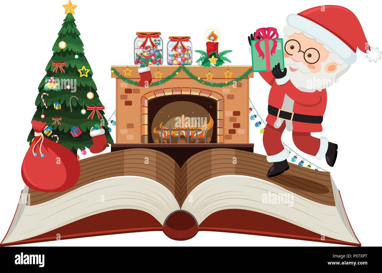 Storybook with Santa Claus and christmas night illustration Stock ...