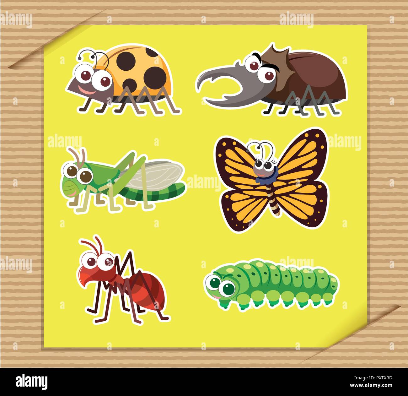 Six types of insects on yellow paper illustration Stock Vector Image ...
