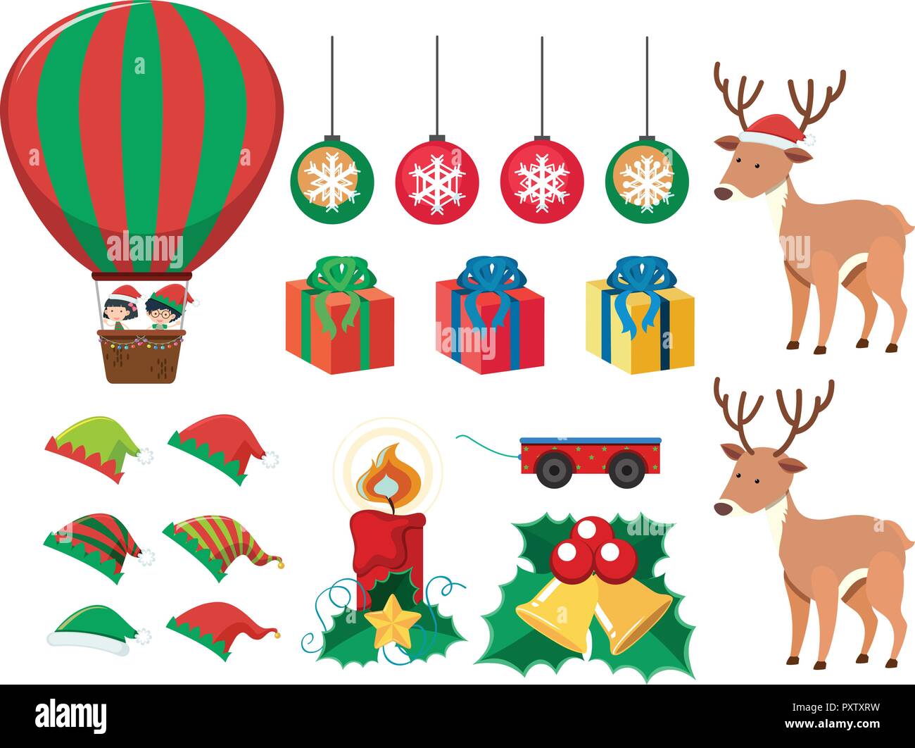Christmas elements with presents and reindeers illustration Stock ...