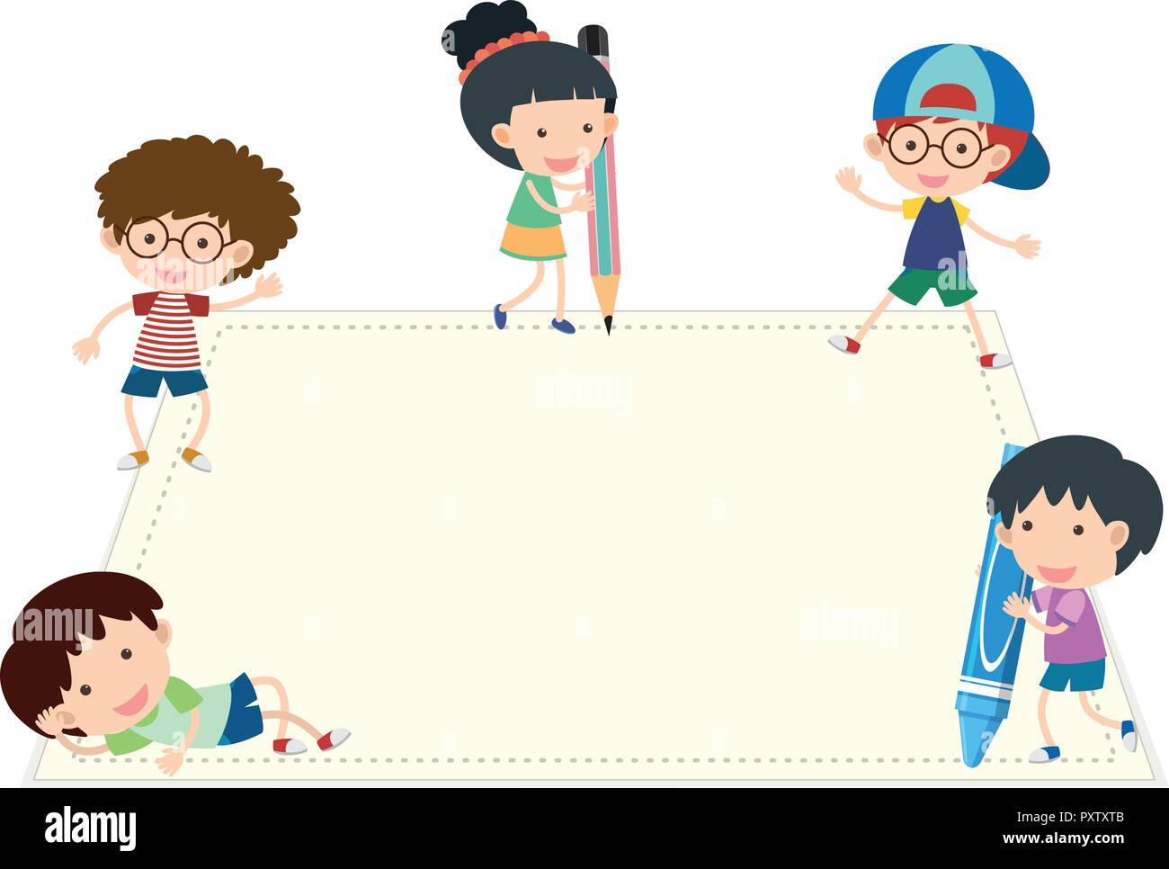 Border template with happy kids writing illustration Stock Vector Image ...