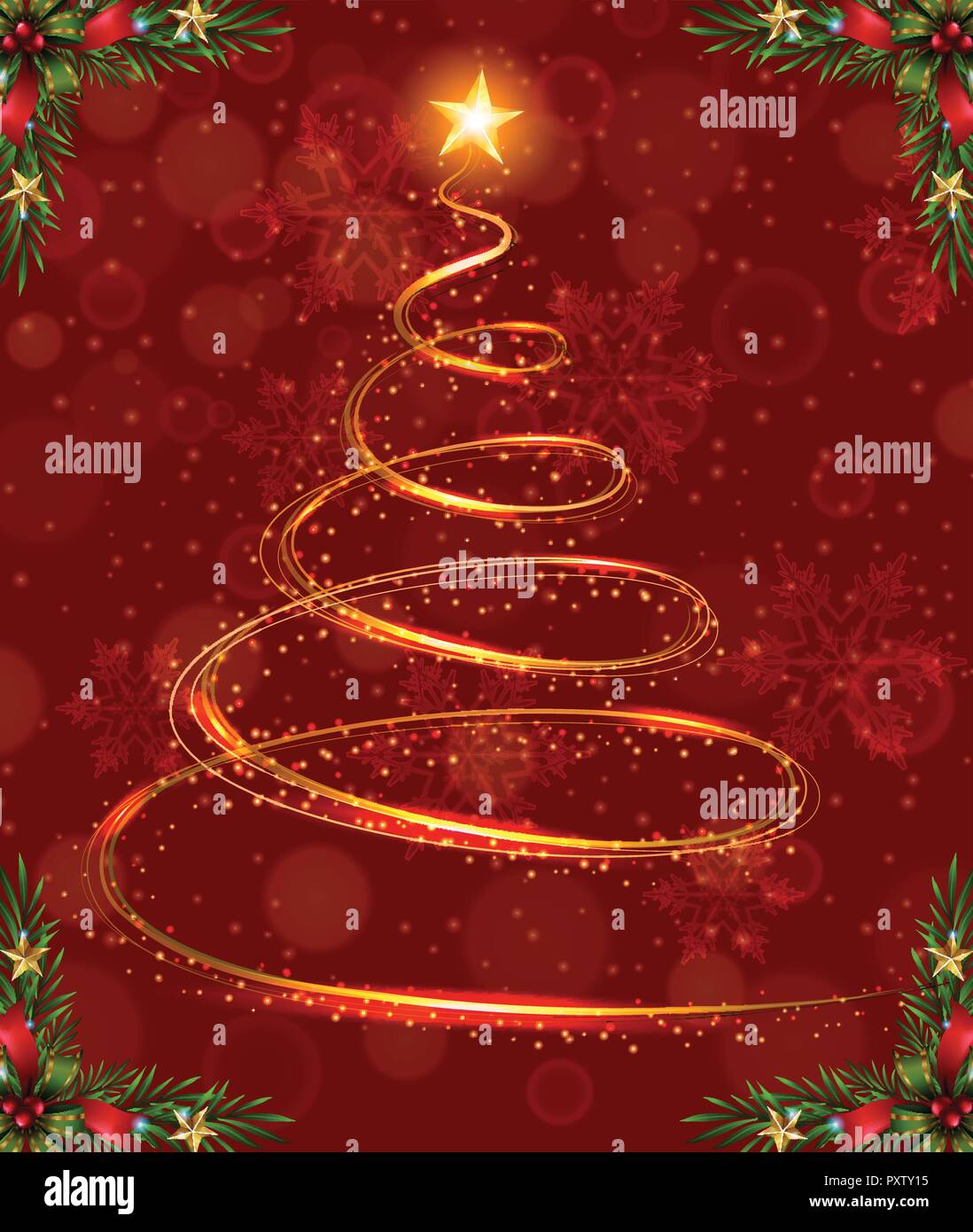 Christmas card template with christmas tree light illustration Stock ...