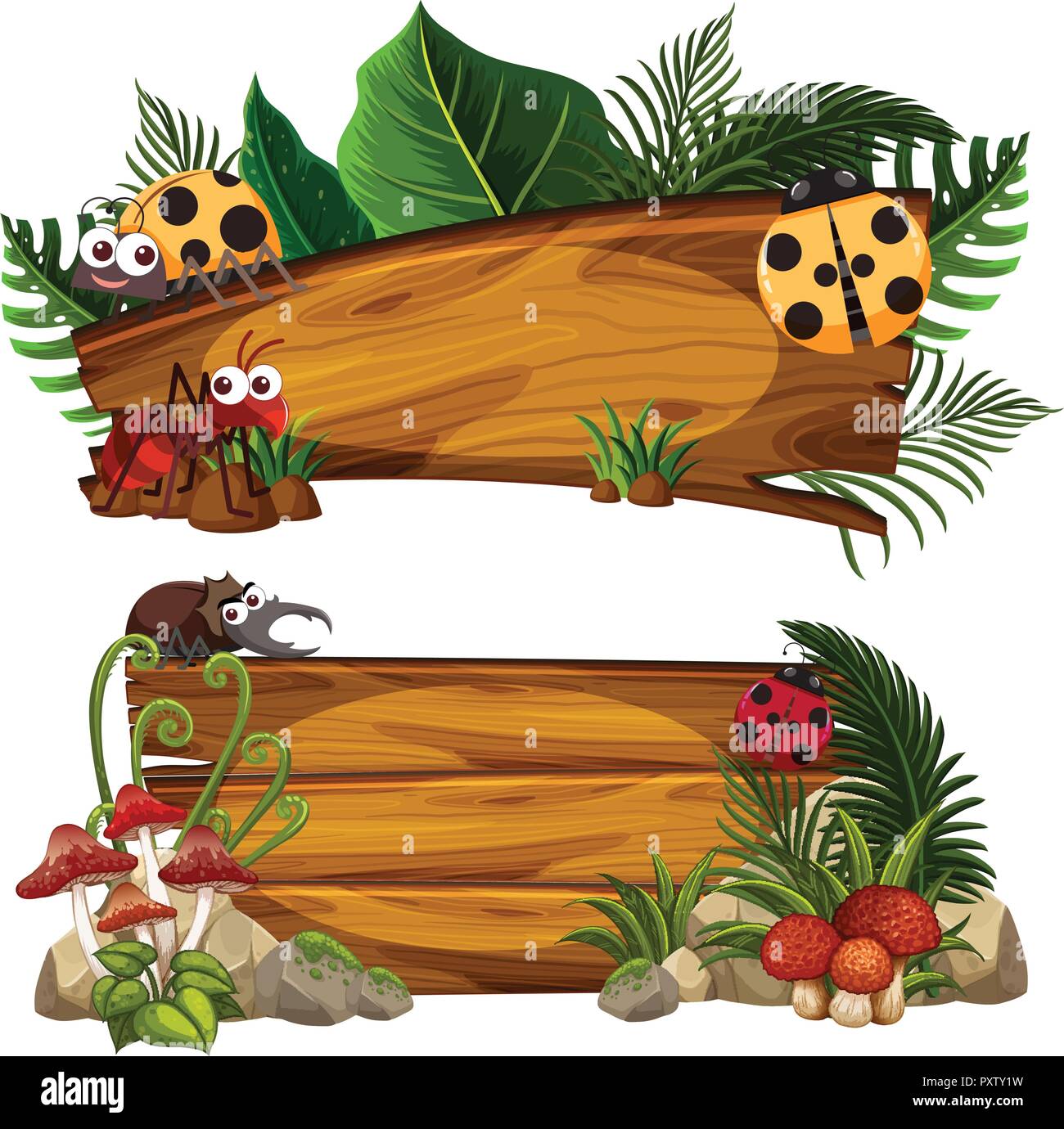 Two wooden signs with many insects illustration Stock Vector Image ...