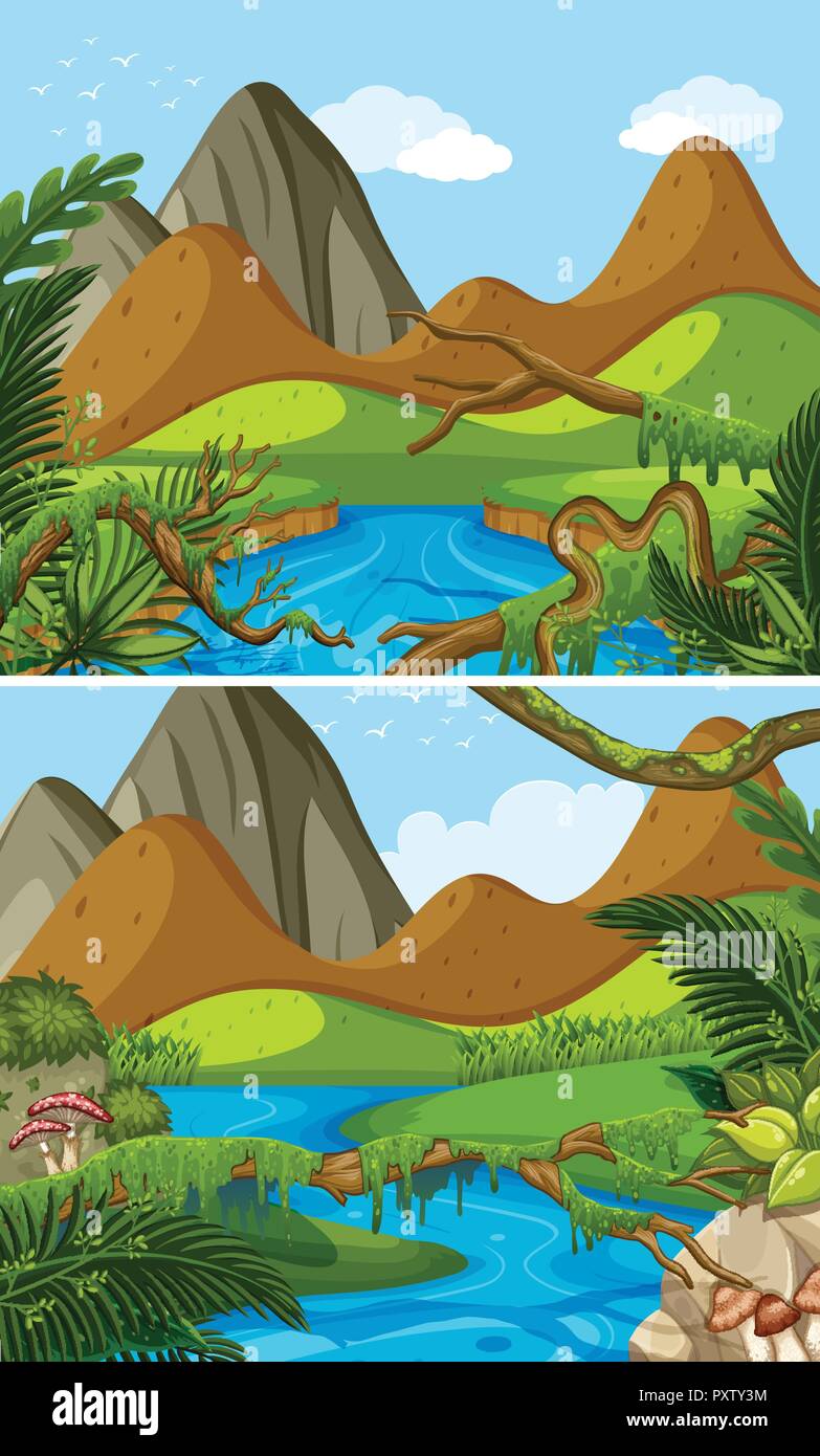 Two mountain scenes with river illustration Stock Vector Image & Art ...