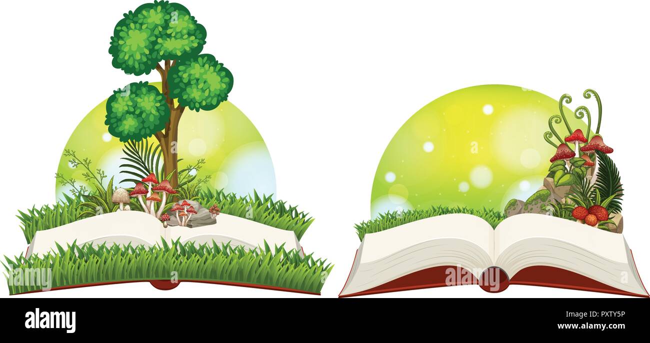 Book of nature with grass and tree illustration Stock Vector Image ...
