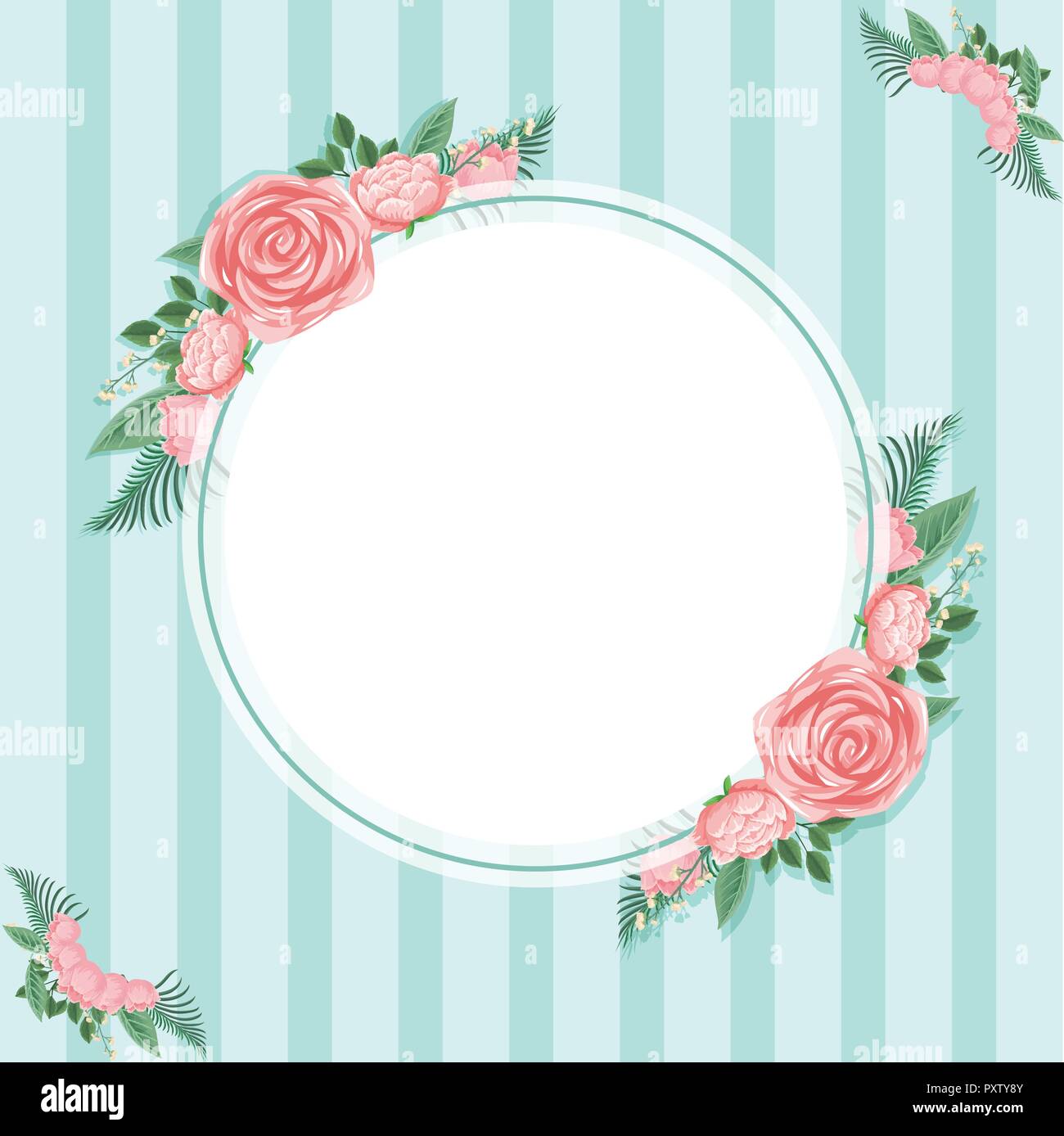 Background template with pink roses on green illustration Stock Vector ...