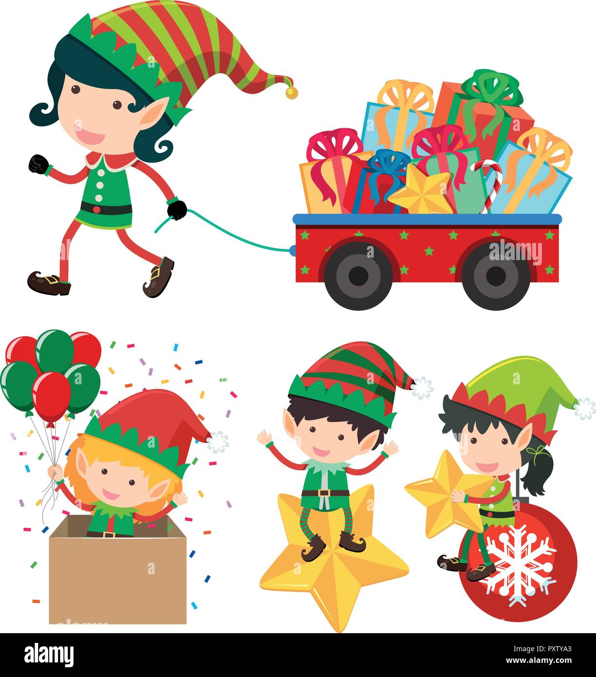 Christmas elf and cart full of presents illustration Stock Vector Image ...