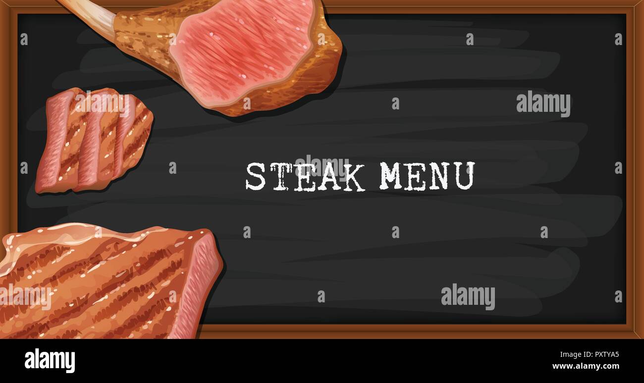 Steak menu on black board illustration Stock Vector Image & Art - Alamy