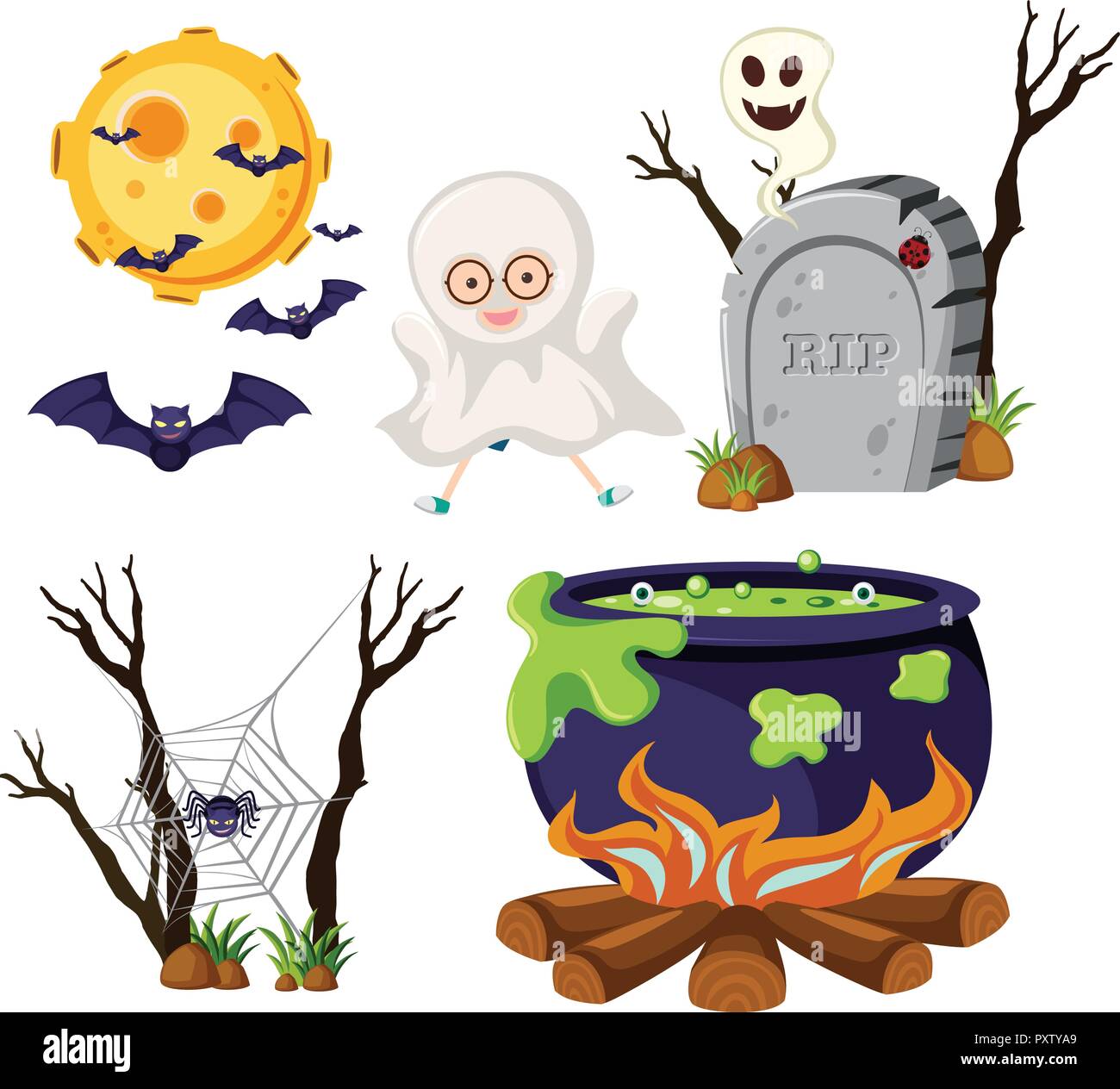 Different halloween elements on white background illustration Stock ...