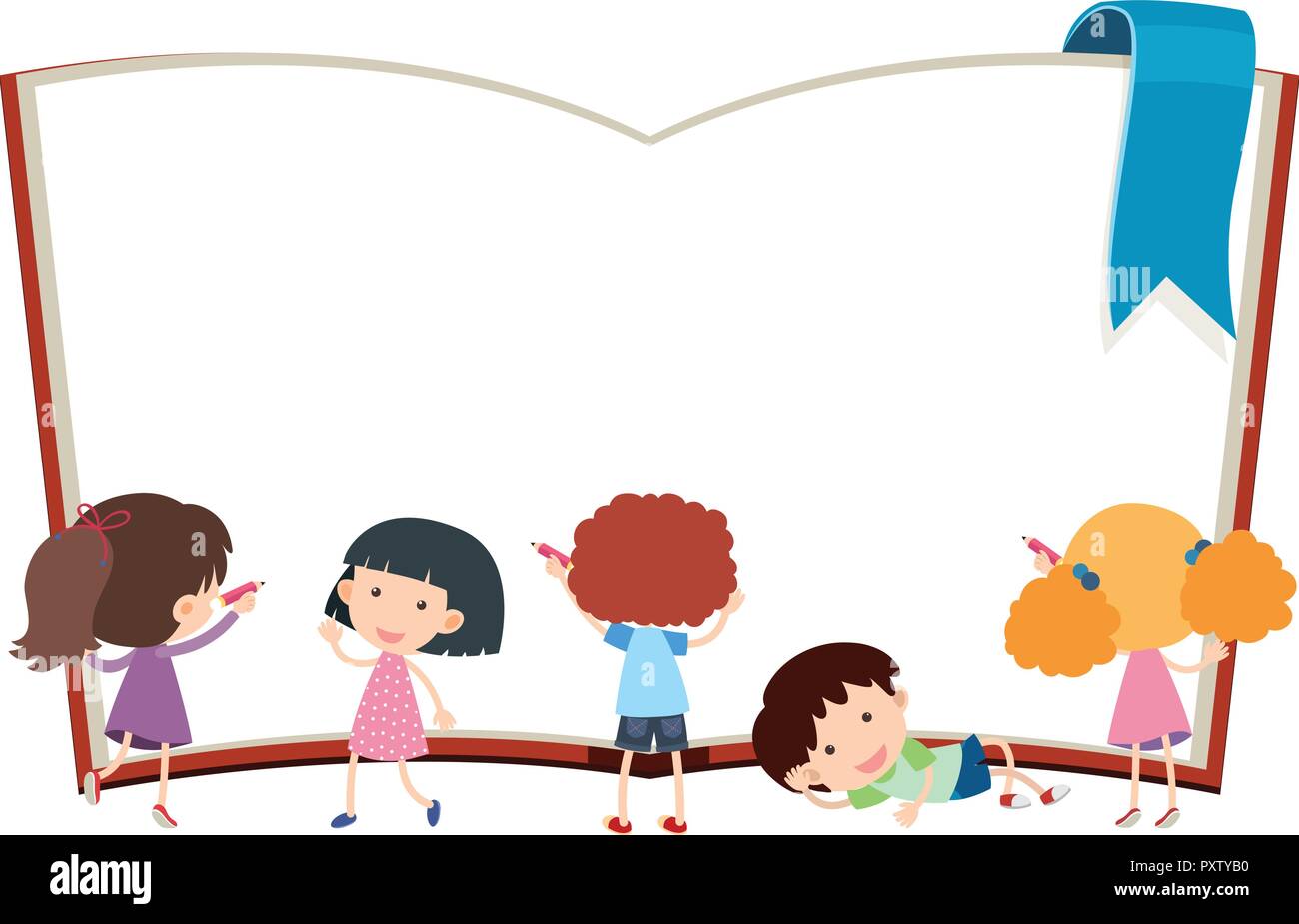 Border template with kids and book illustration Stock Vector Image ...