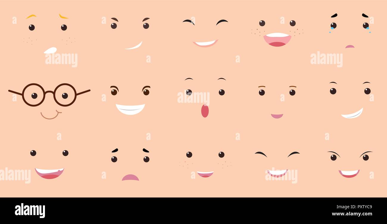 Different facial expressions of human illustration Stock Vector Image ...