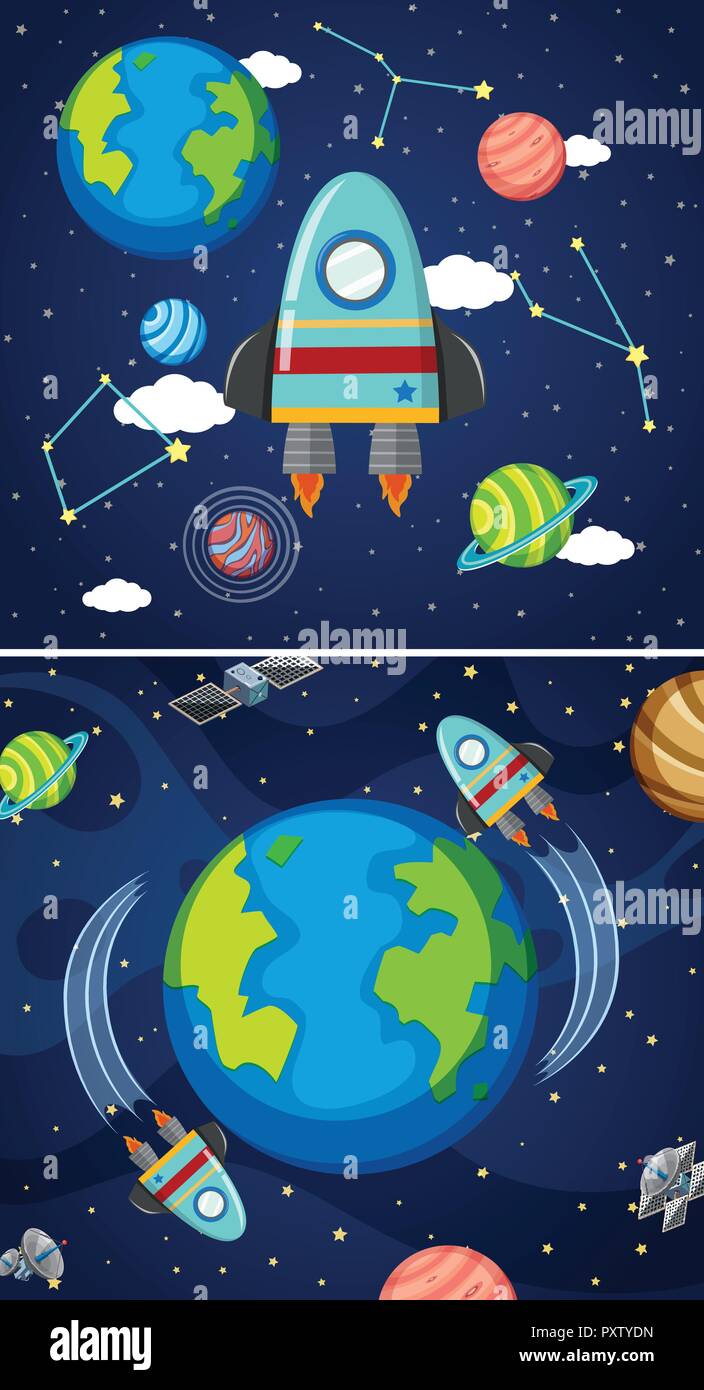 Illustration astronaut planet spaceships Stock Vector Images - Alamy