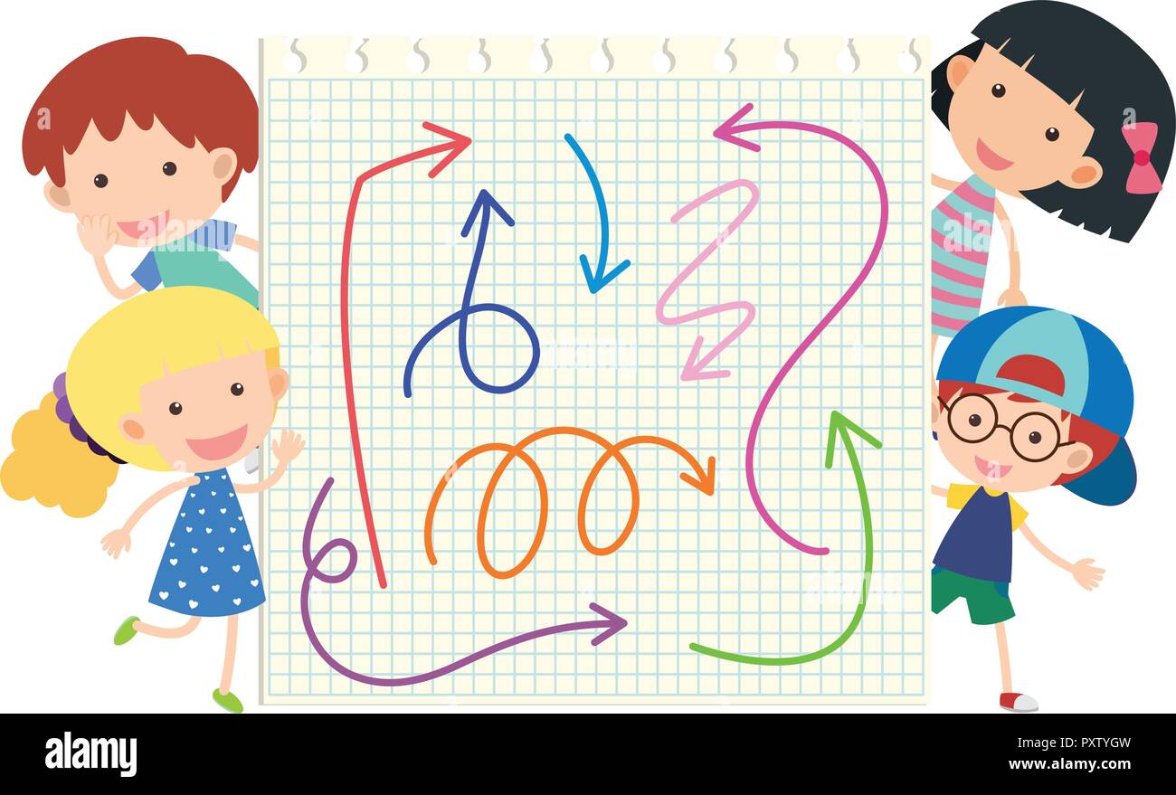 Happy children and different colors of arrows illustration Stock Vector ...