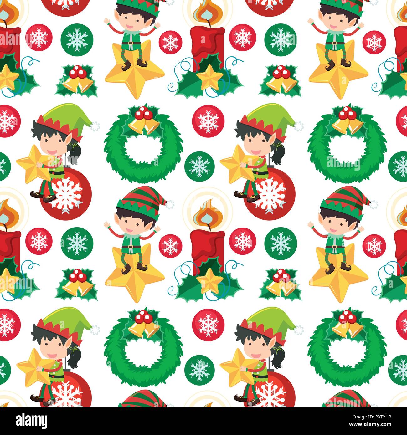 Seamless background design with christmas elf illustration Stock Vector ...