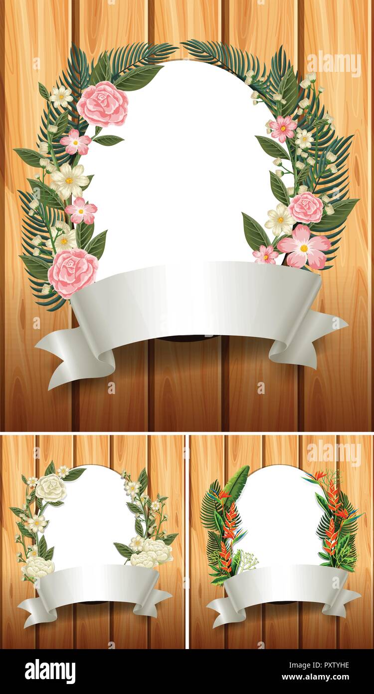 Three border template with flowers illustration Stock Vector Image ...