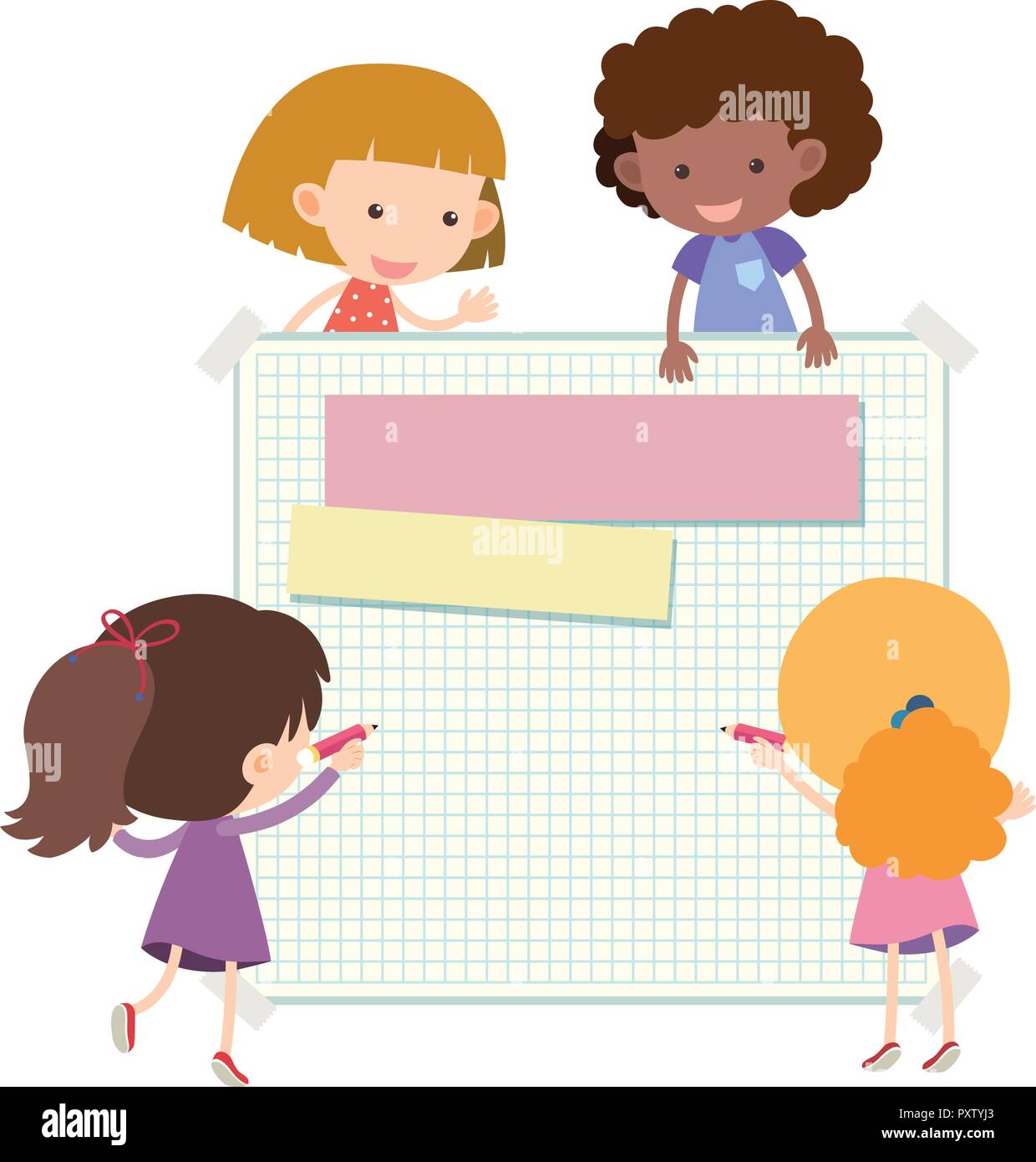 Paper template with happy children illustration Stock Vector Image ...