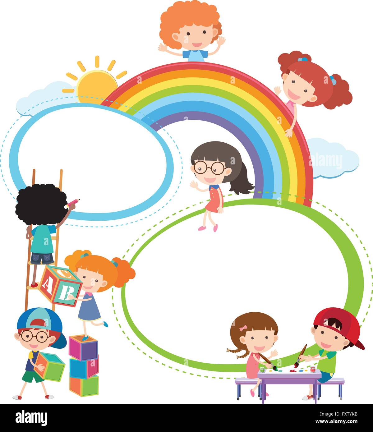 Border template with kids playing illustration Stock Vector Image & Art ...