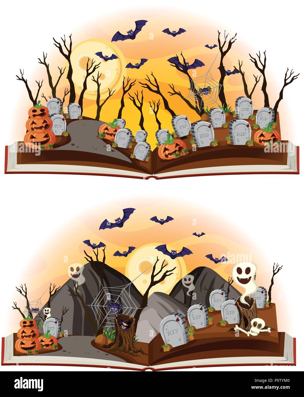Two halloween scenes at graveyard illustration Stock Vector Image & Art ...