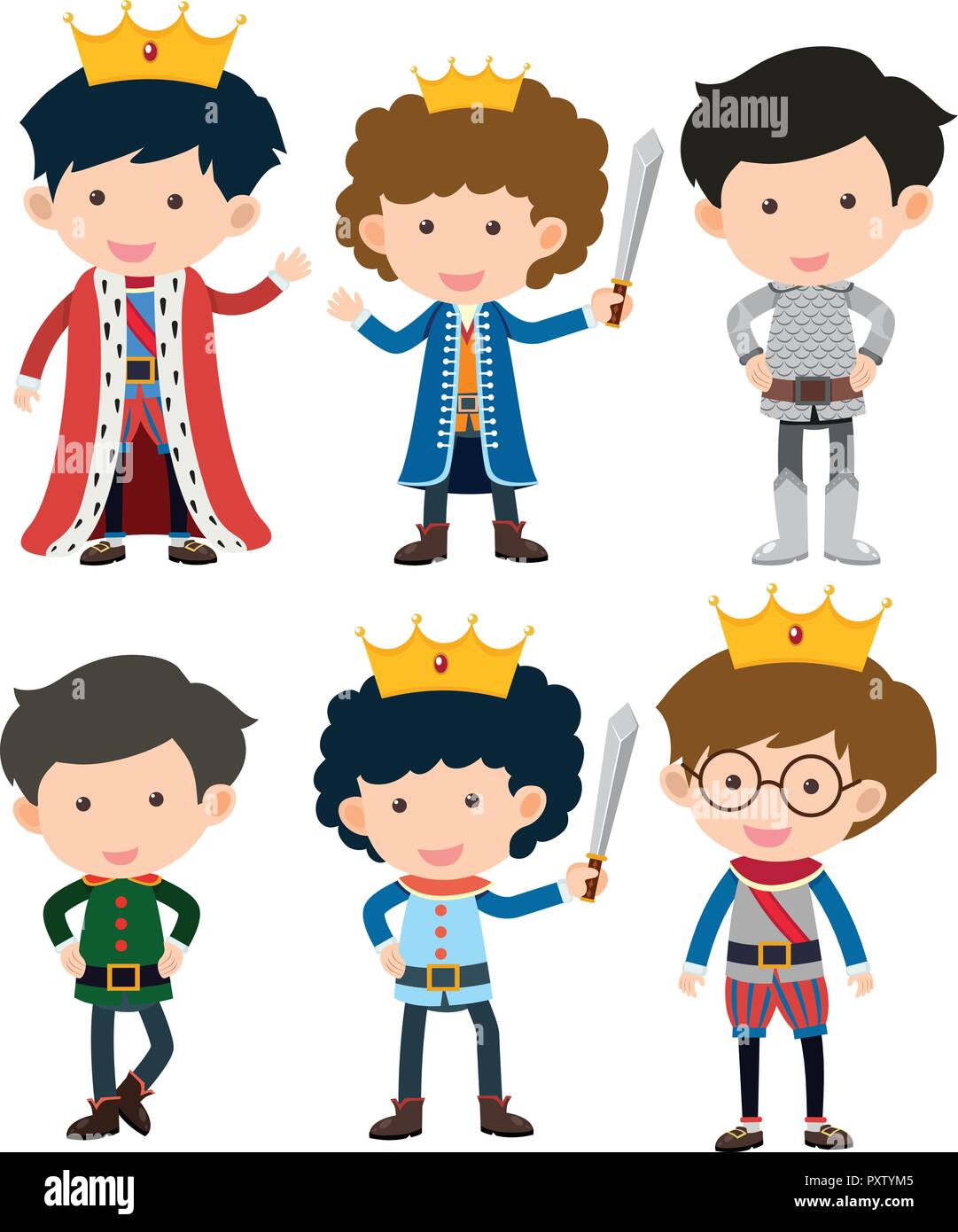 Six characters of prince and knight illustration Stock Vector Image ...