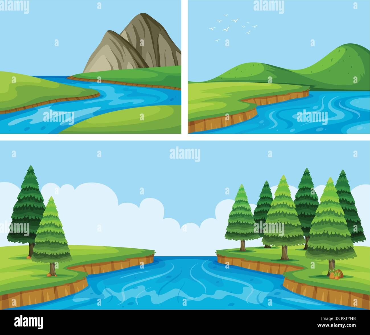 River scenes with pine trees illustration Stock Vector Image & Art - Alamy