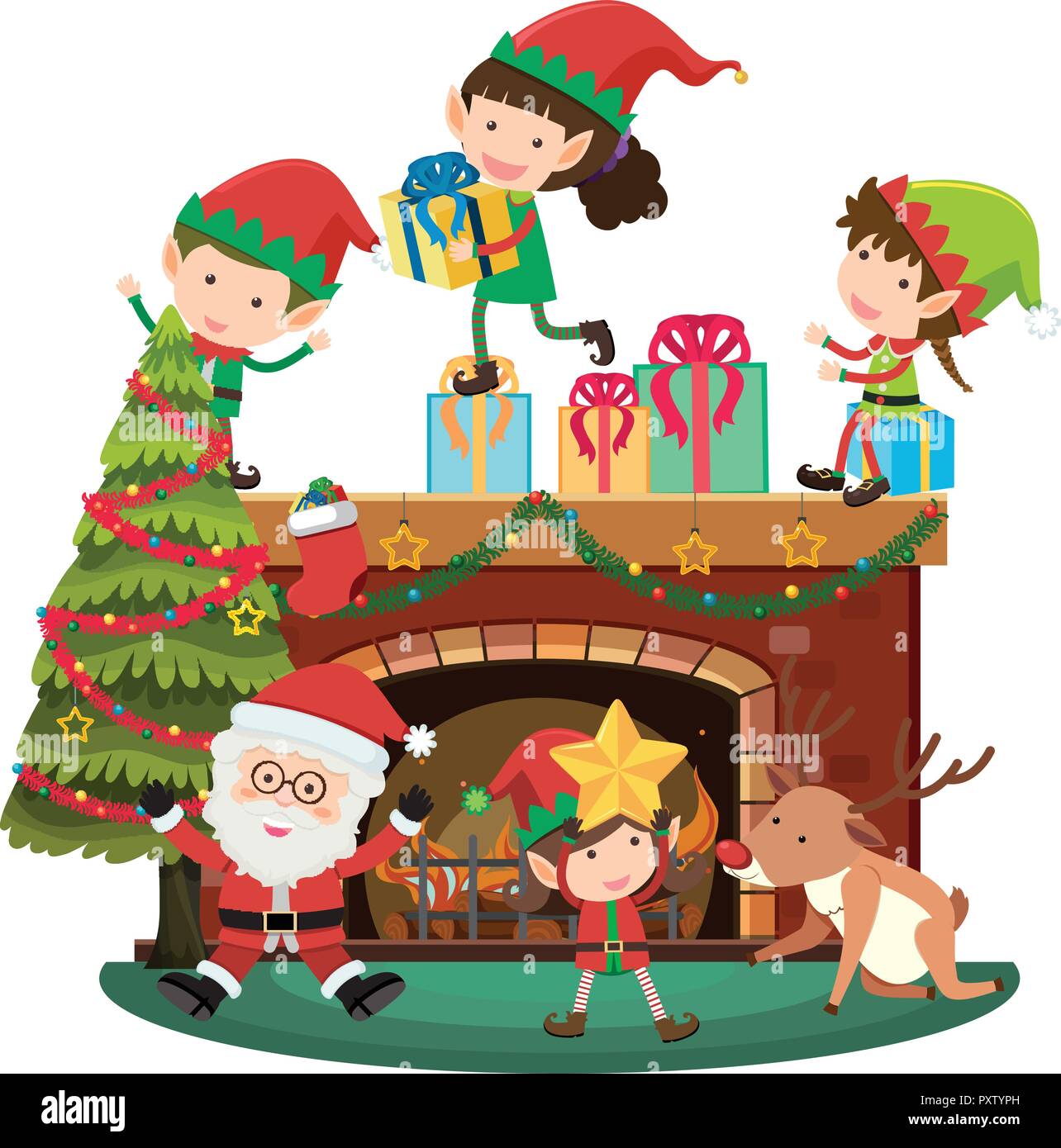 Santa with elves Stock Vector Images - Alamy