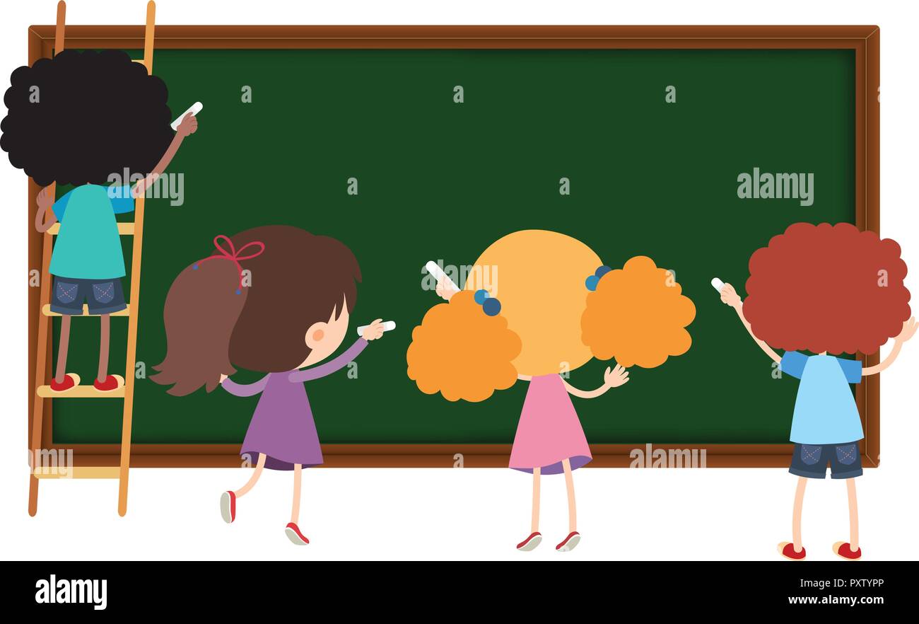 Children writing on chalkboard illustration Stock Vector Image & Art ...