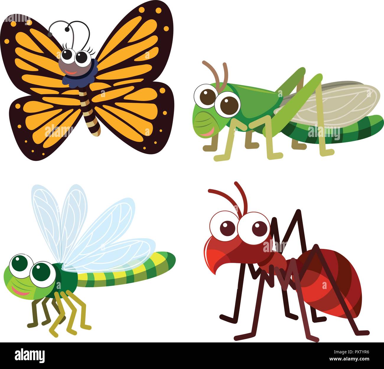 Four different types of insects on white background illustration Stock ...