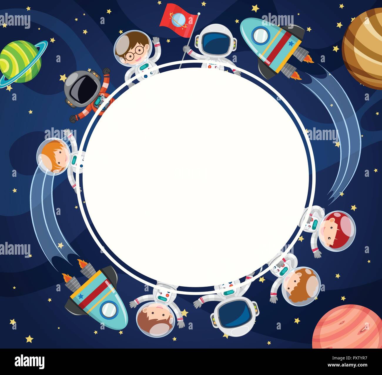 Border template with astronauts in space illustration Stock Vector ...