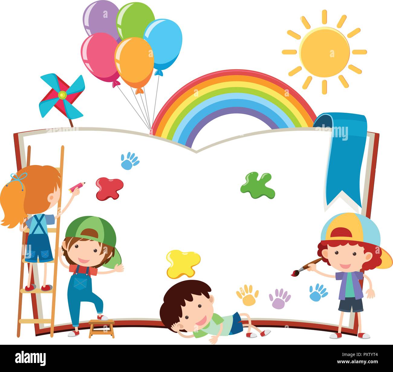 Happy children writing on blank book illustration Stock Vector Image ...