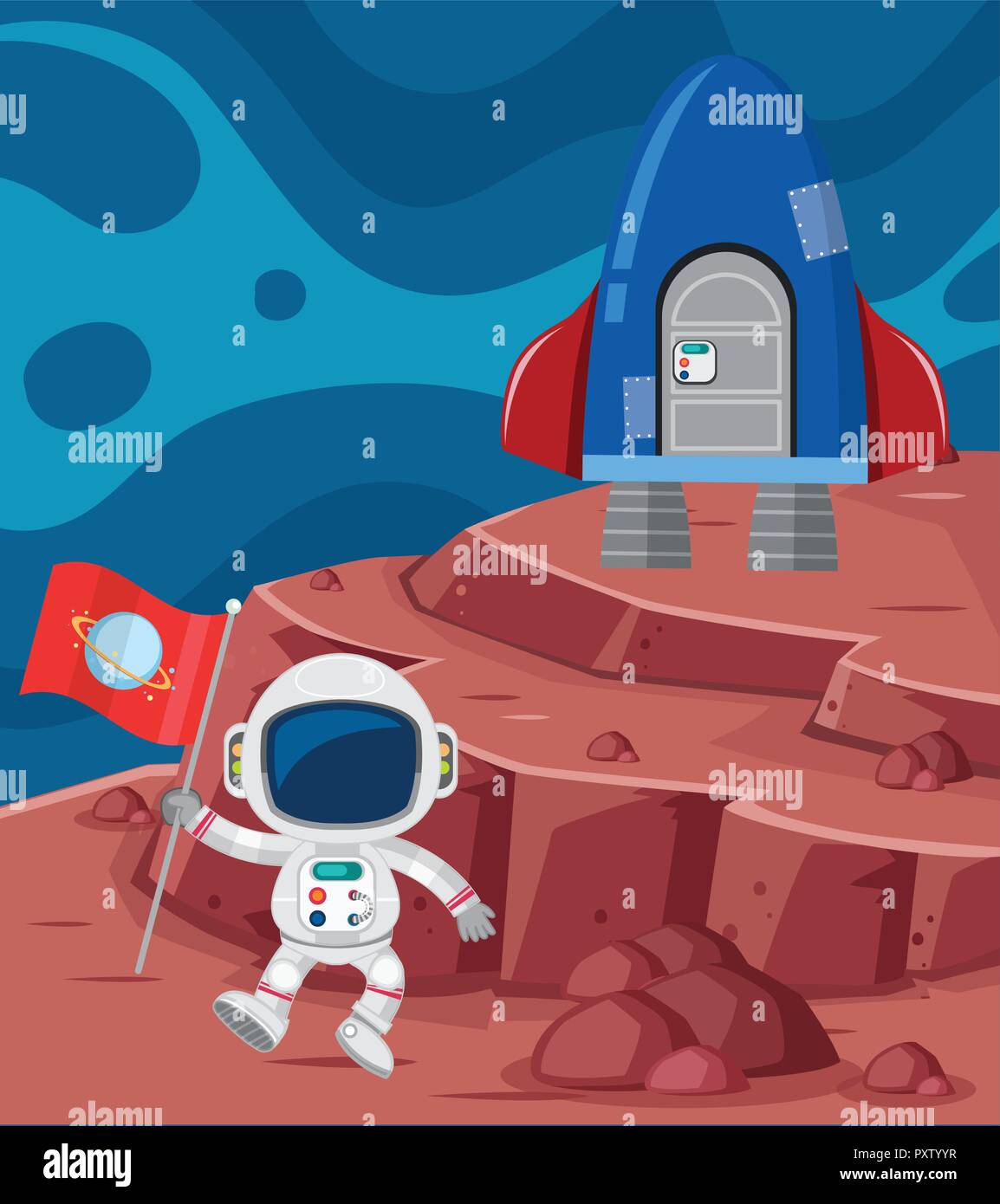 Astronaut and rocketship on planet illustration Stock Vector Image ...