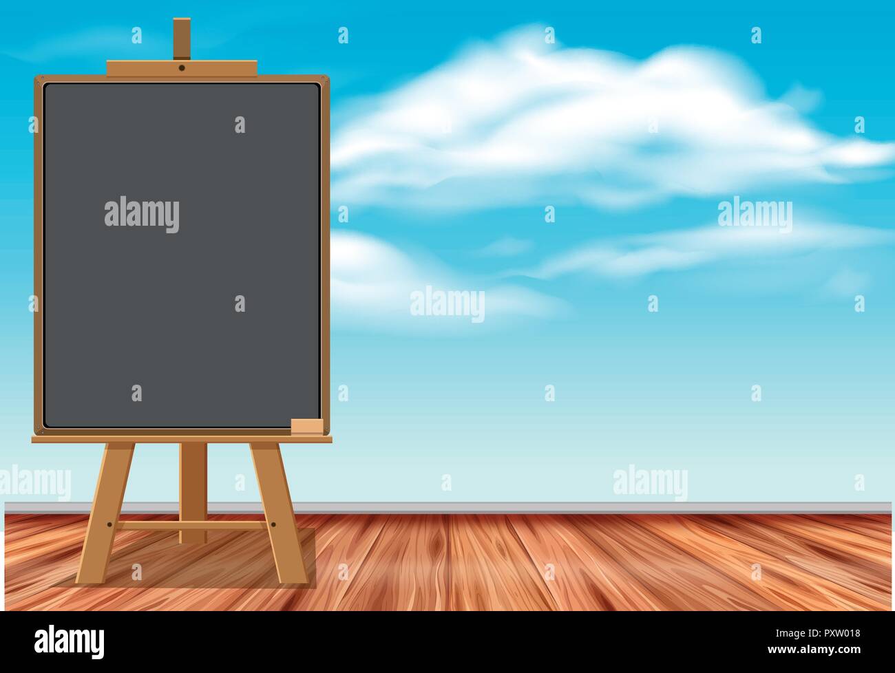 Black chalkboard with blue sky in background illustration Stock Vector ...