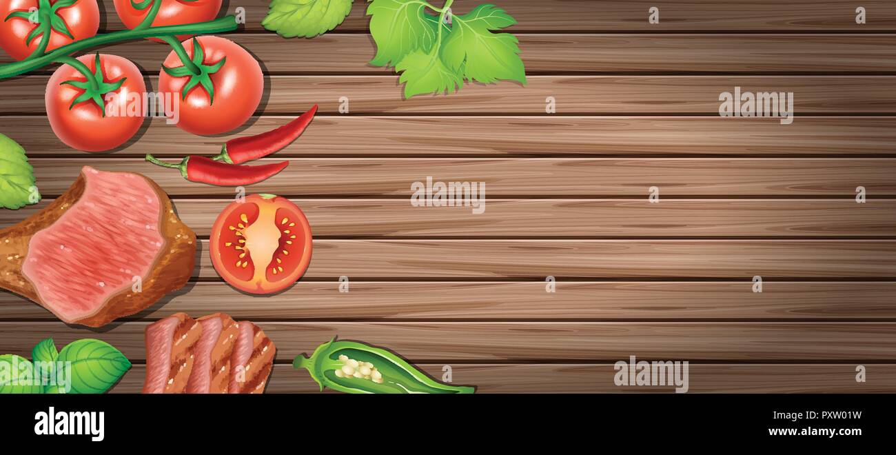 Background template with grilled meat and veggies illustration Stock ...