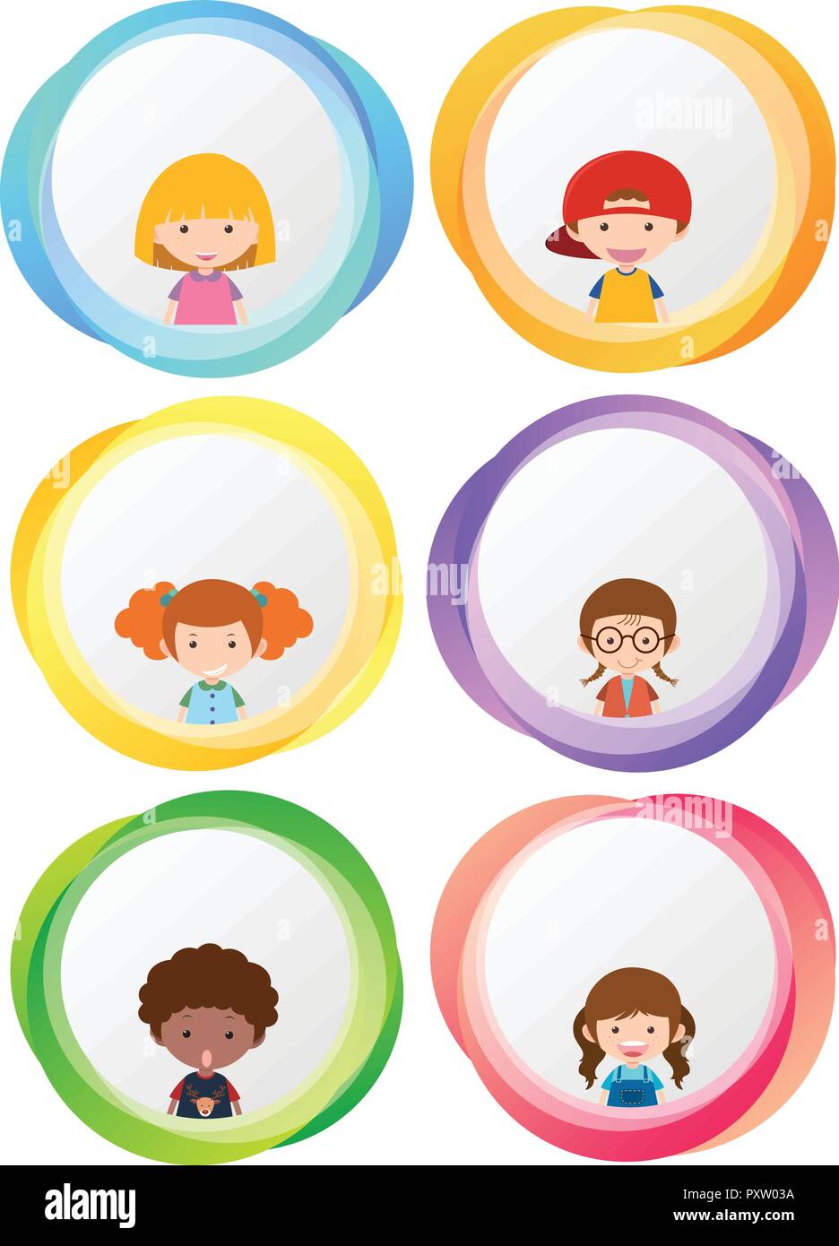 Label designs with happy kids illustration Stock Vector Image & Art - Alamy