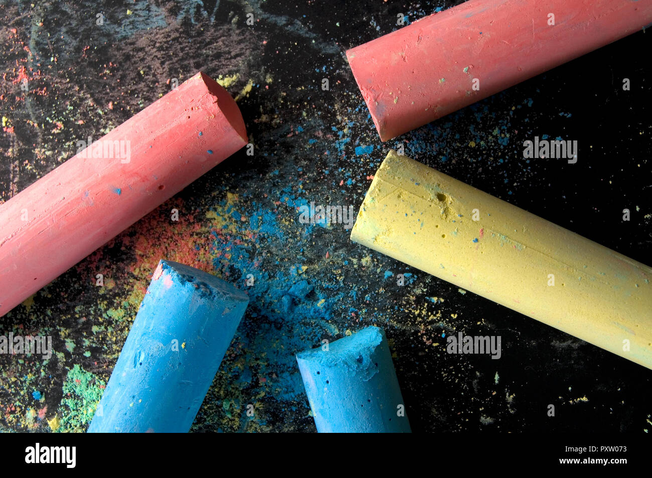 Sidewalk Chalk and Powder on Black Backgound Horizontal Stock Photo - Alamy