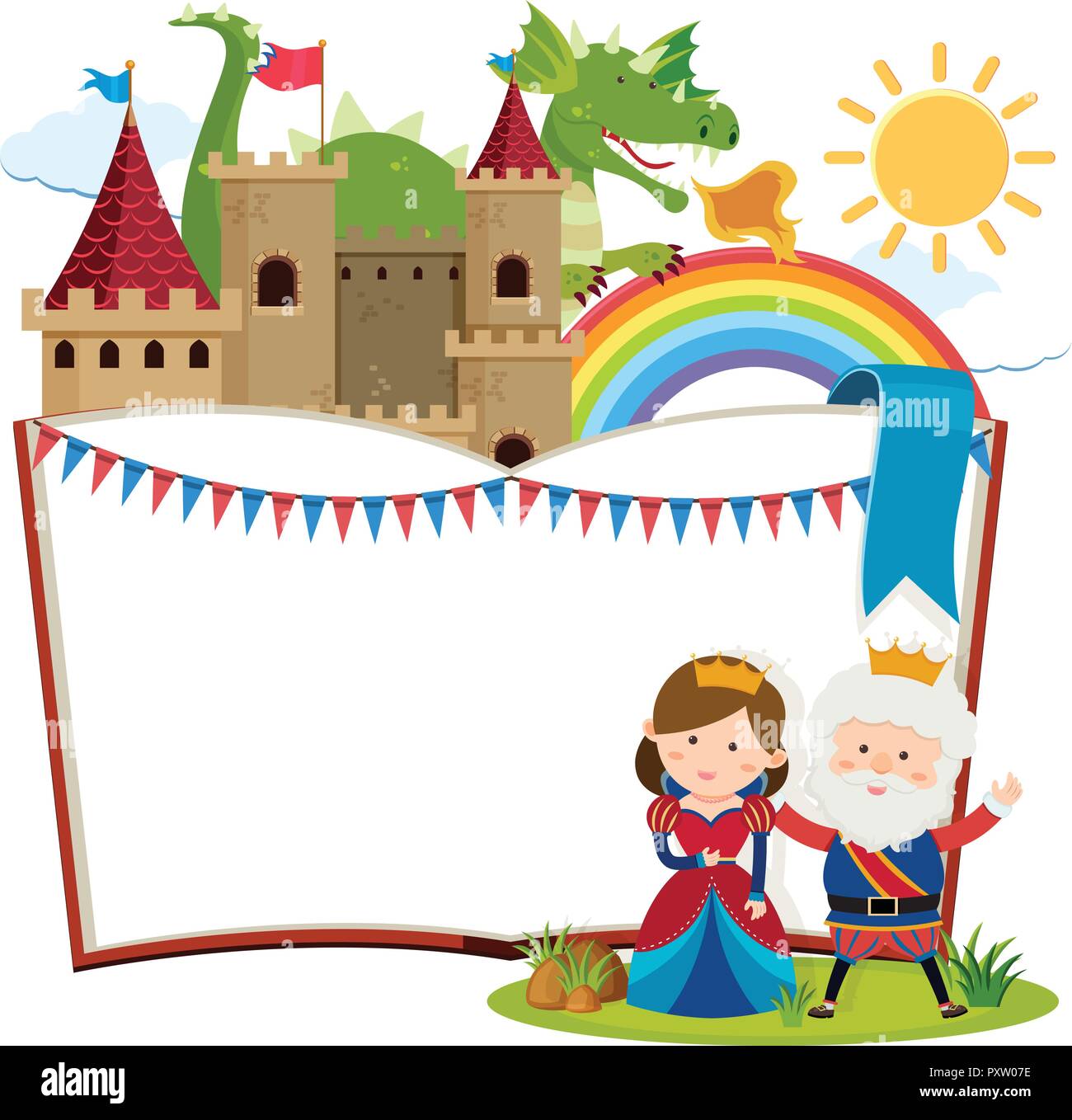 Border template with king and queen at the palace illustration Stock ...