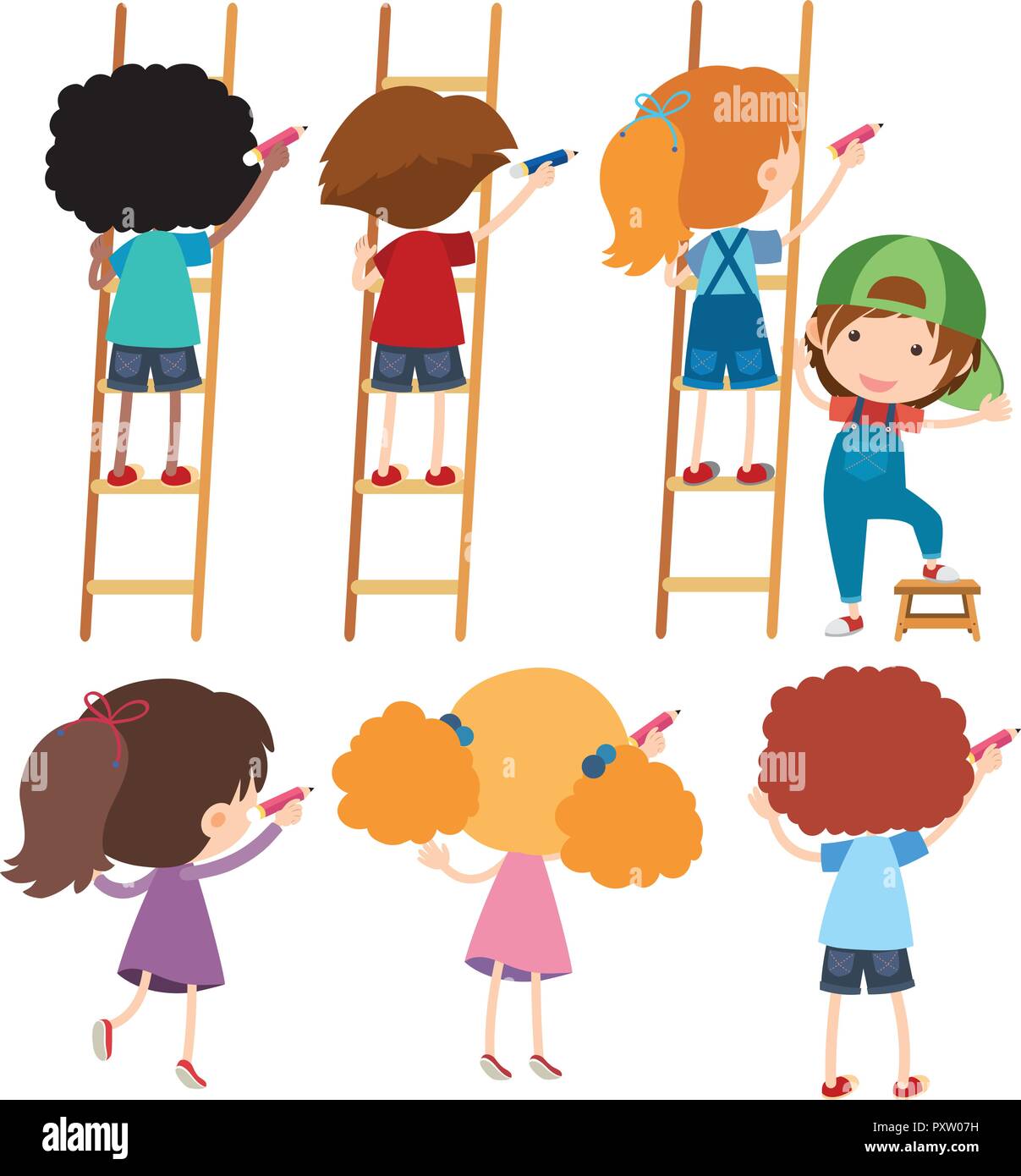 Child On Ladder Stock Vector Images - Alamy