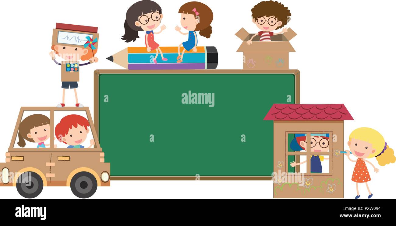 Border template with kids playing illustration Stock Vector Image & Art ...