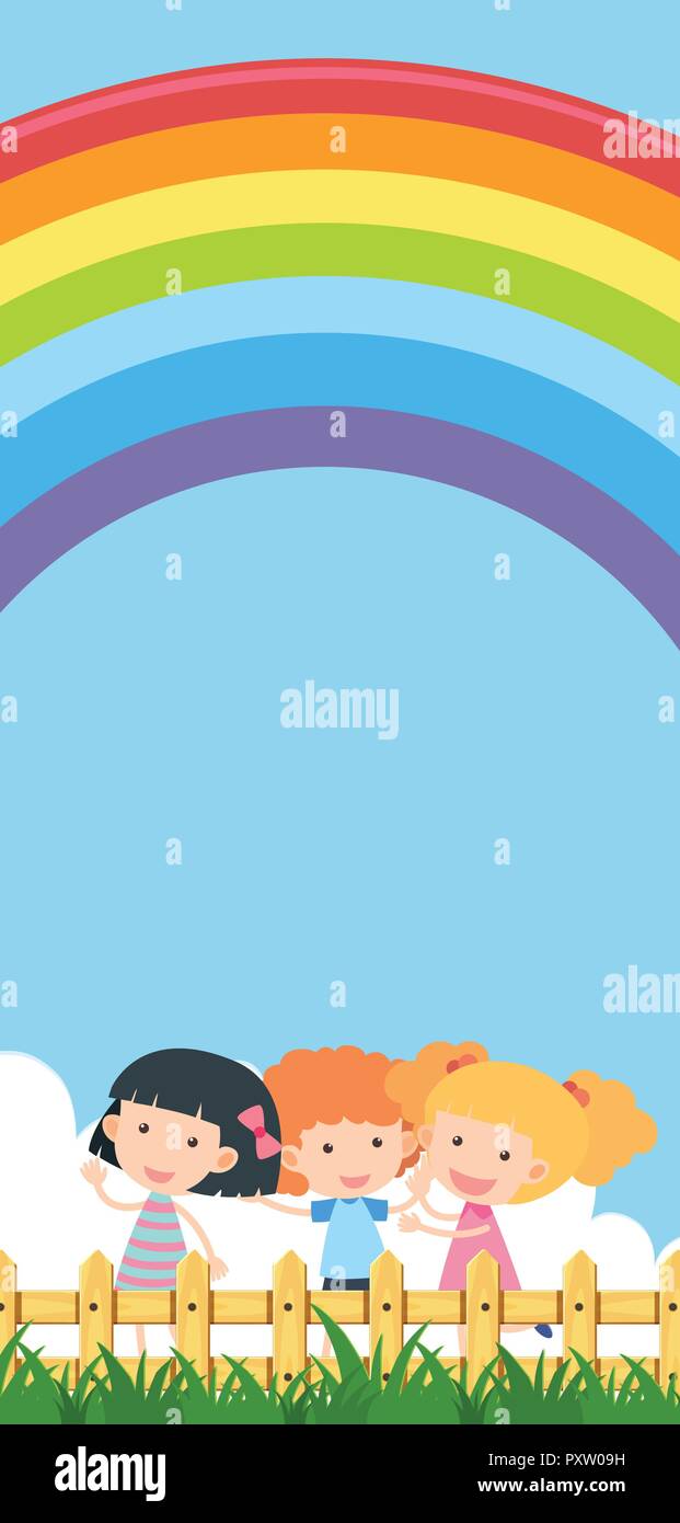 Background scene with kids and rainbow illustration Stock Vector Image ...