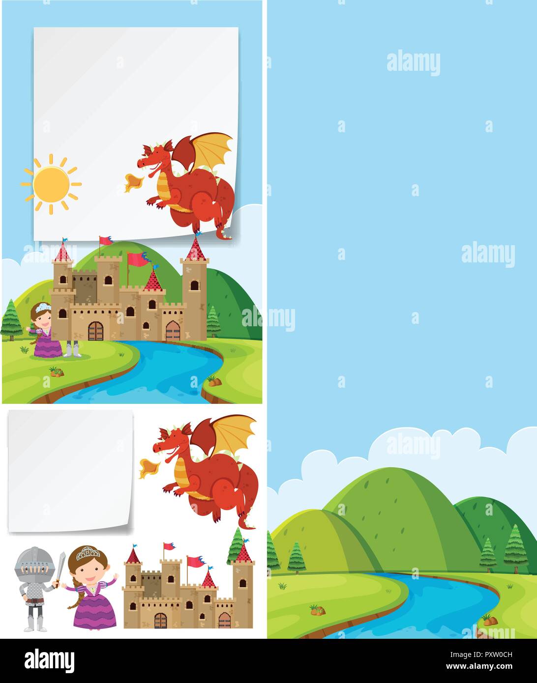 Border template with red dragon over castle illustration Stock Vector ...