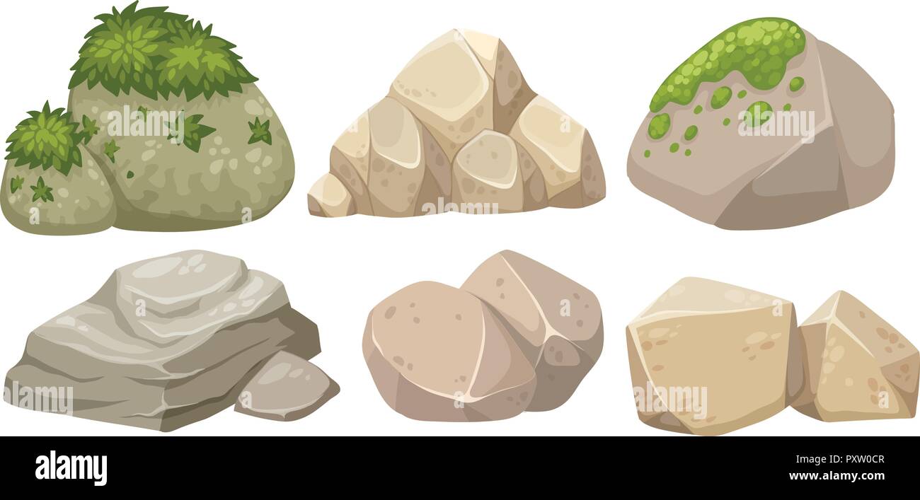 Different shapes of stone with moss illustration Stock Vector Image ...