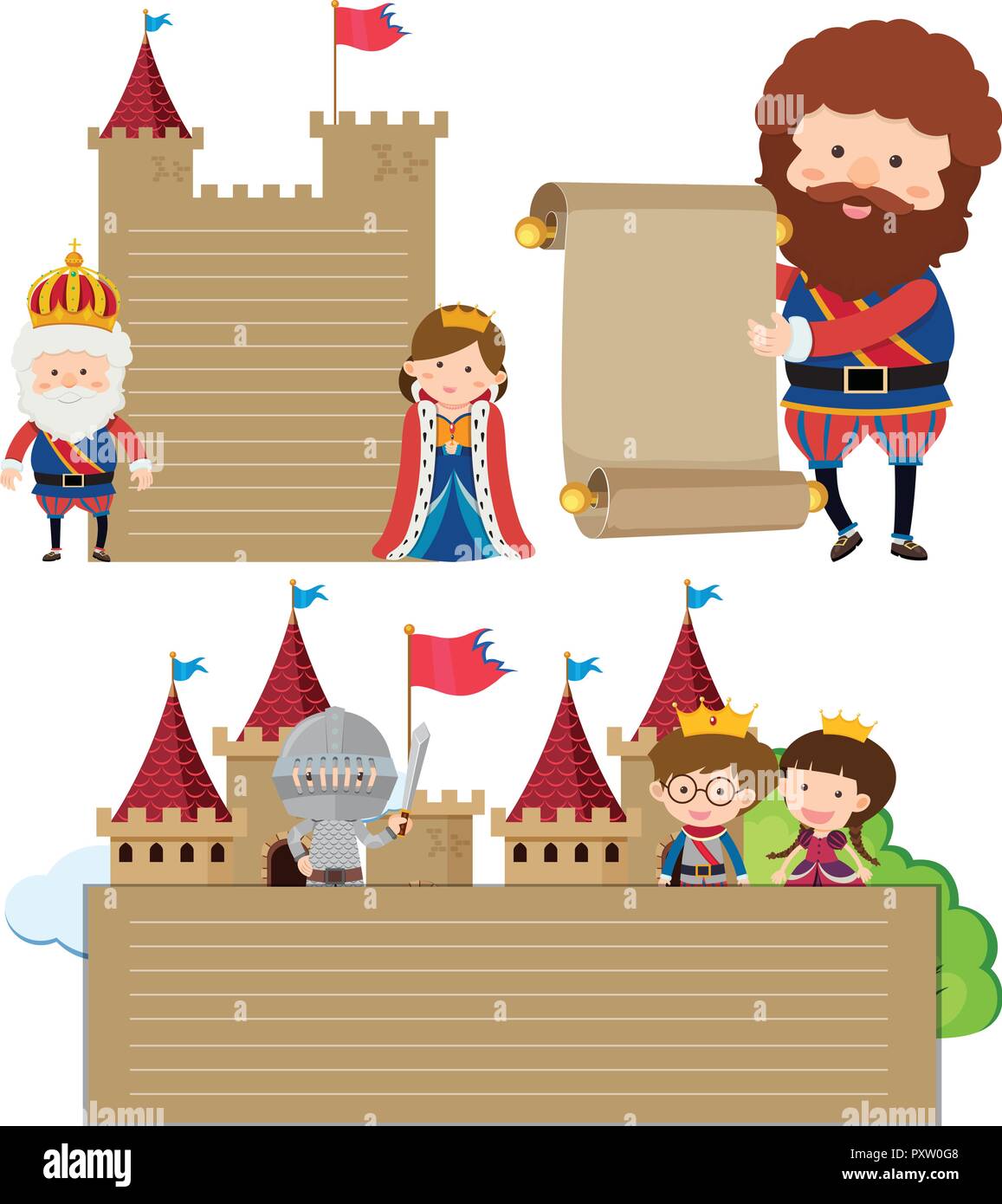 Paper template with king and queen illustration Stock Vector Image ...