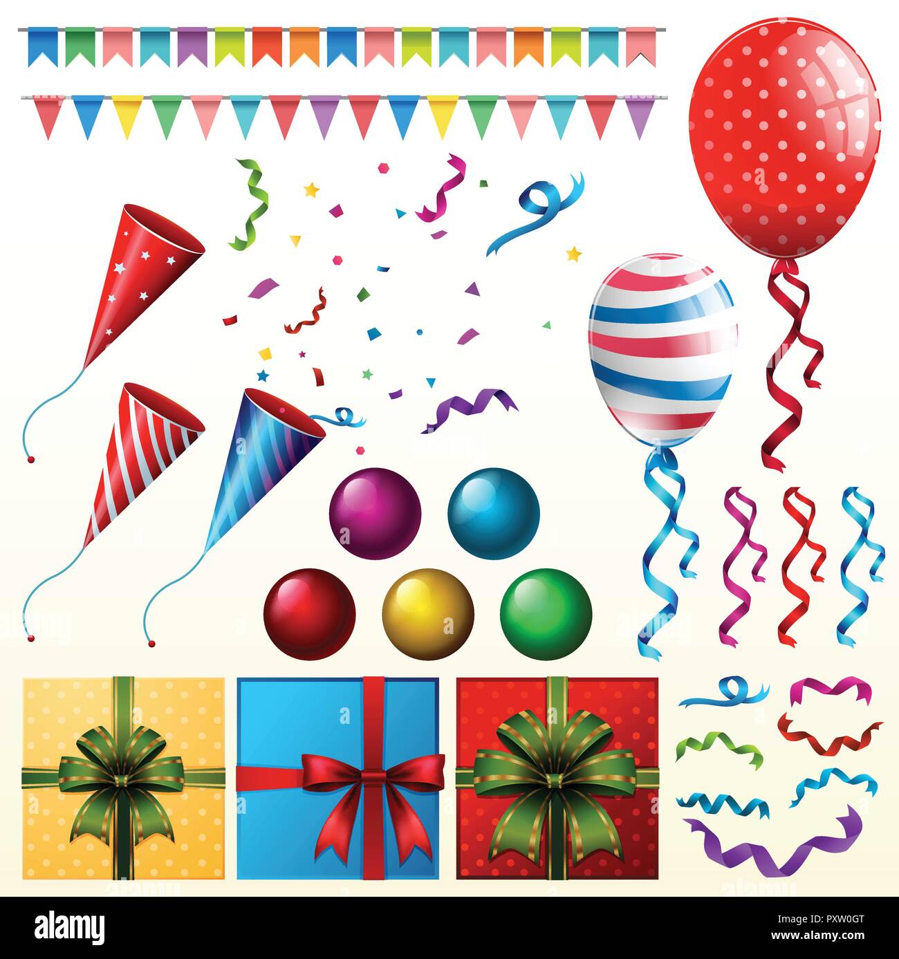Party elements with balloons and presents illustration Stock Vector ...