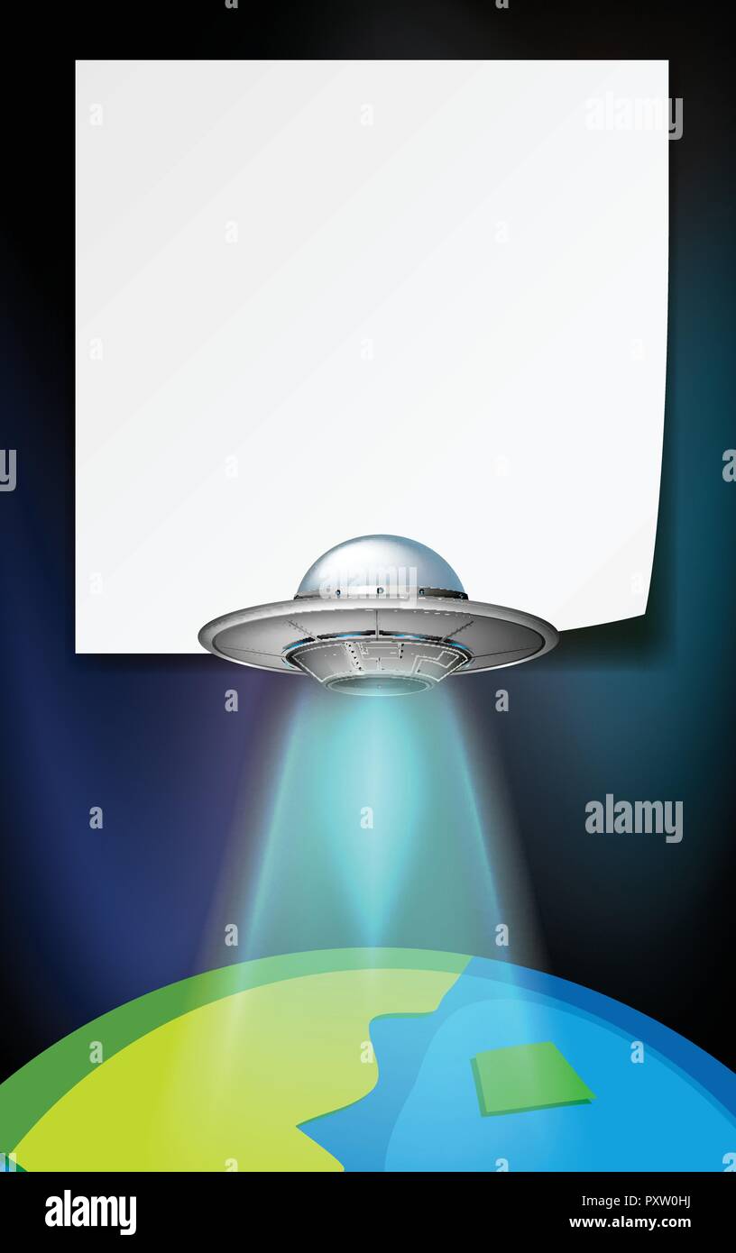 Paper template with UFO flying over earth background illustration Stock ...