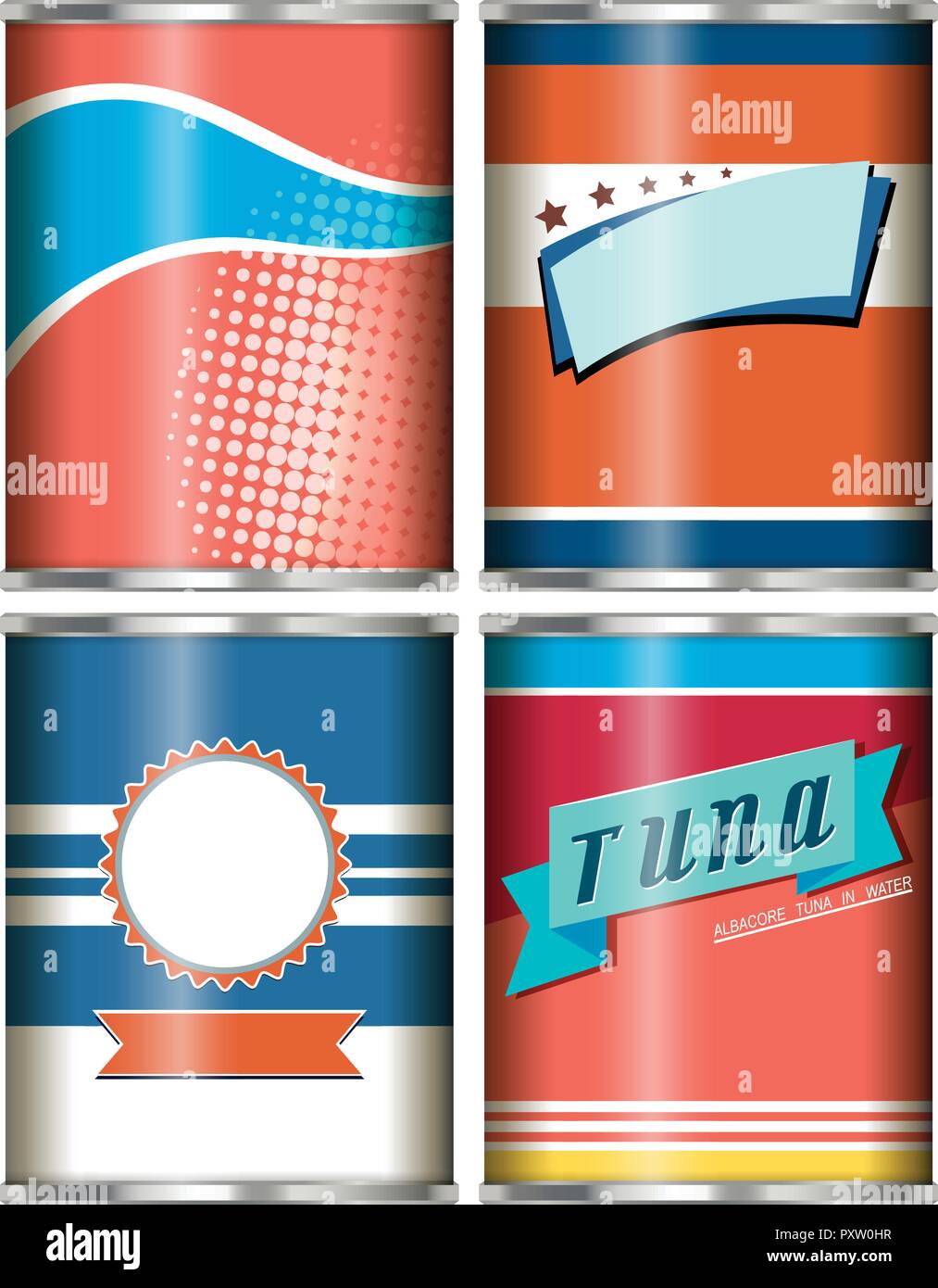 Canned food design in red and blue illustration Stock Vector Image ...