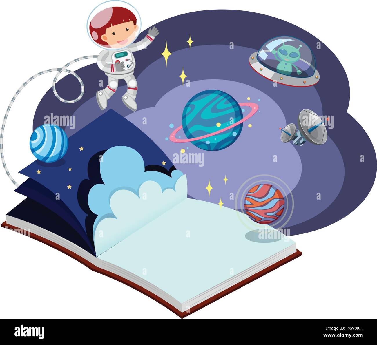 Book with astronaut in space illustration Stock Vector Image & Art - Alamy