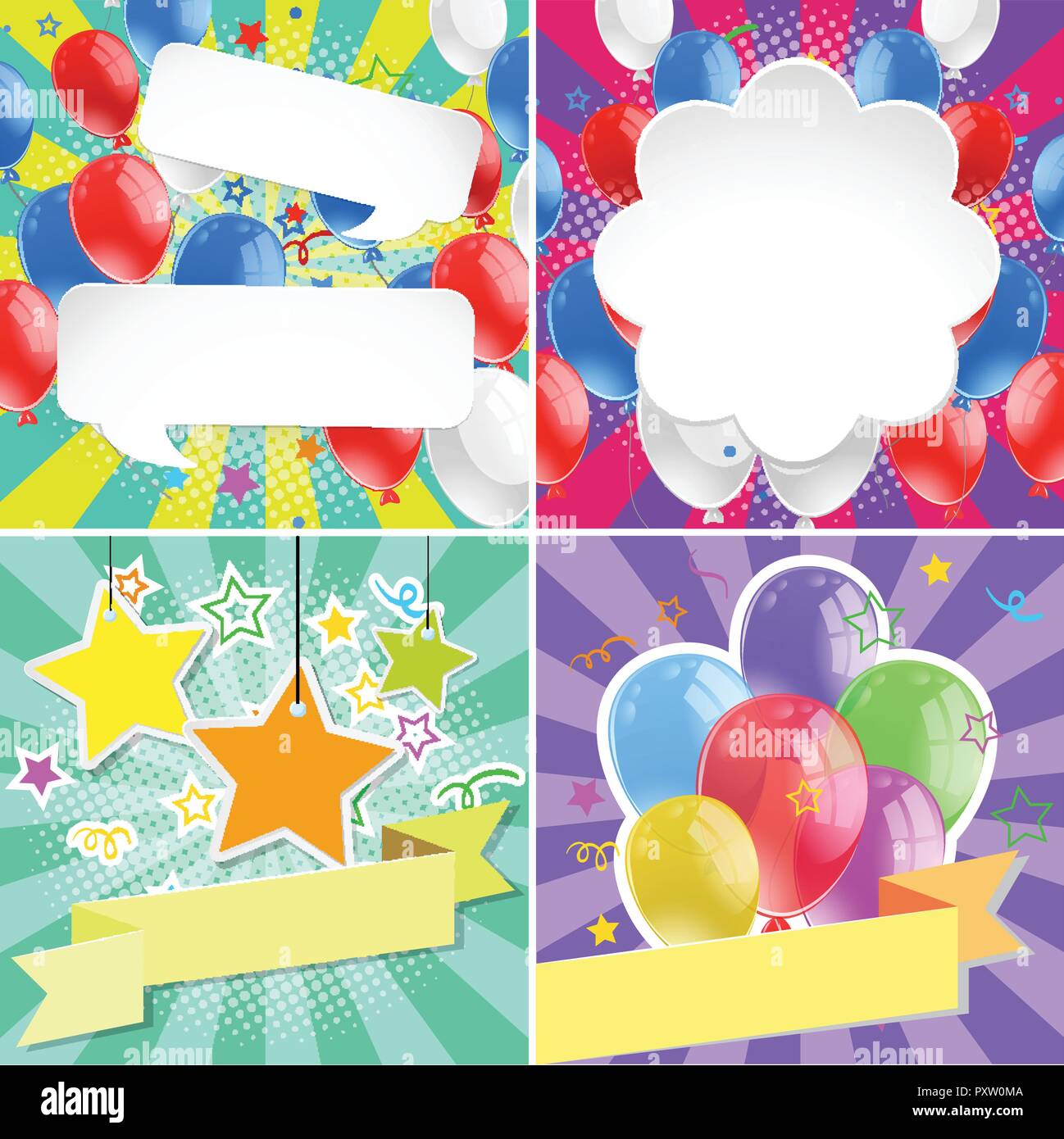 Four banner design with bright balloons illustration Stock Vector Image ...
