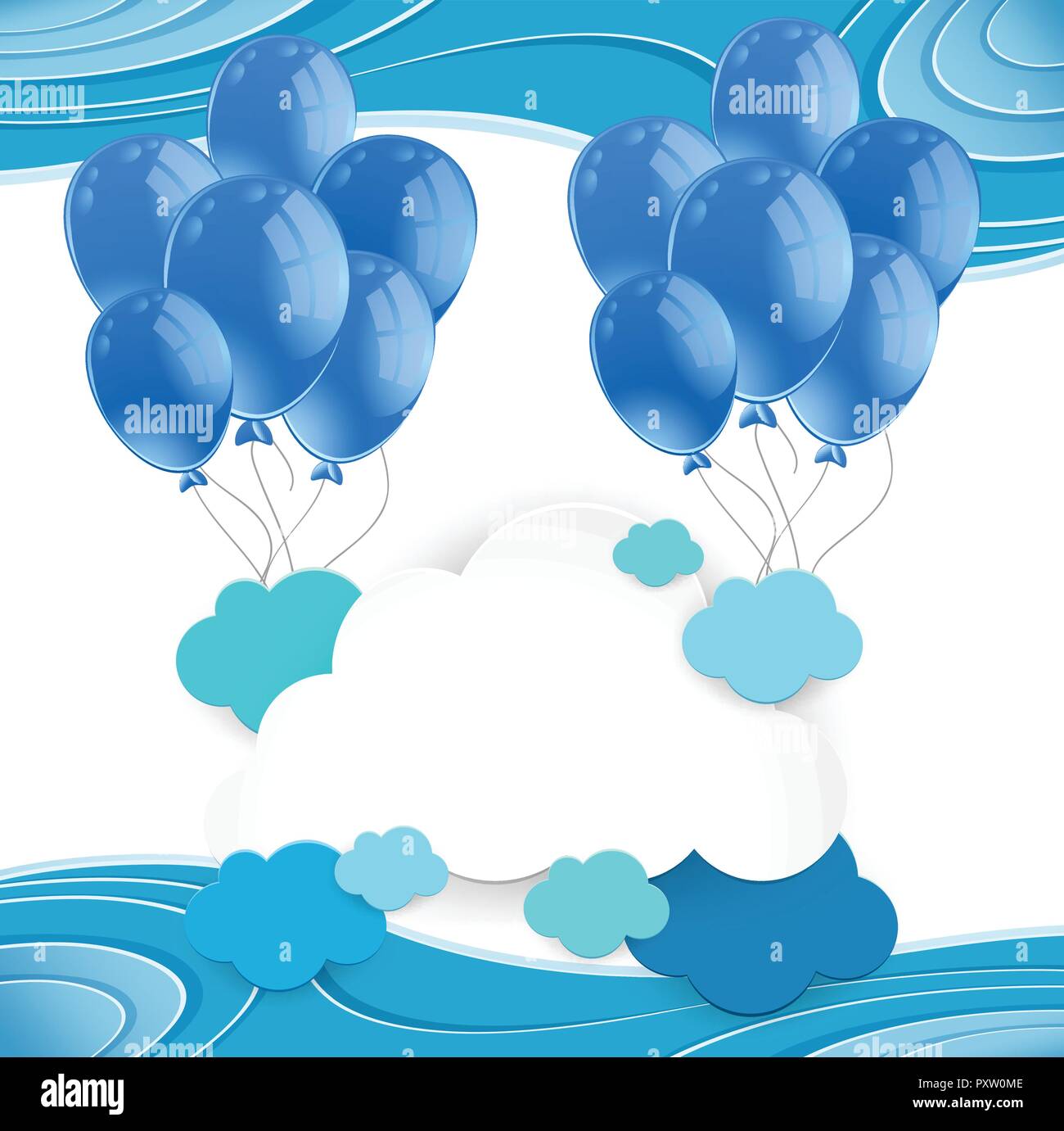 Blue balloons floating in blue sky illustration Stock Vector Image ...