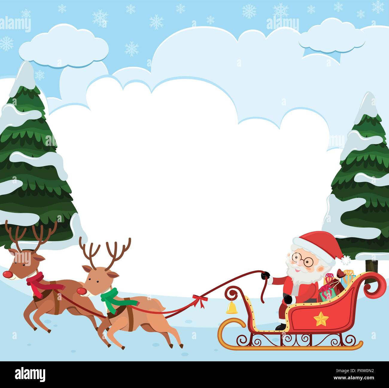 Background template with Santa riding sledge illustration Stock Vector ...
