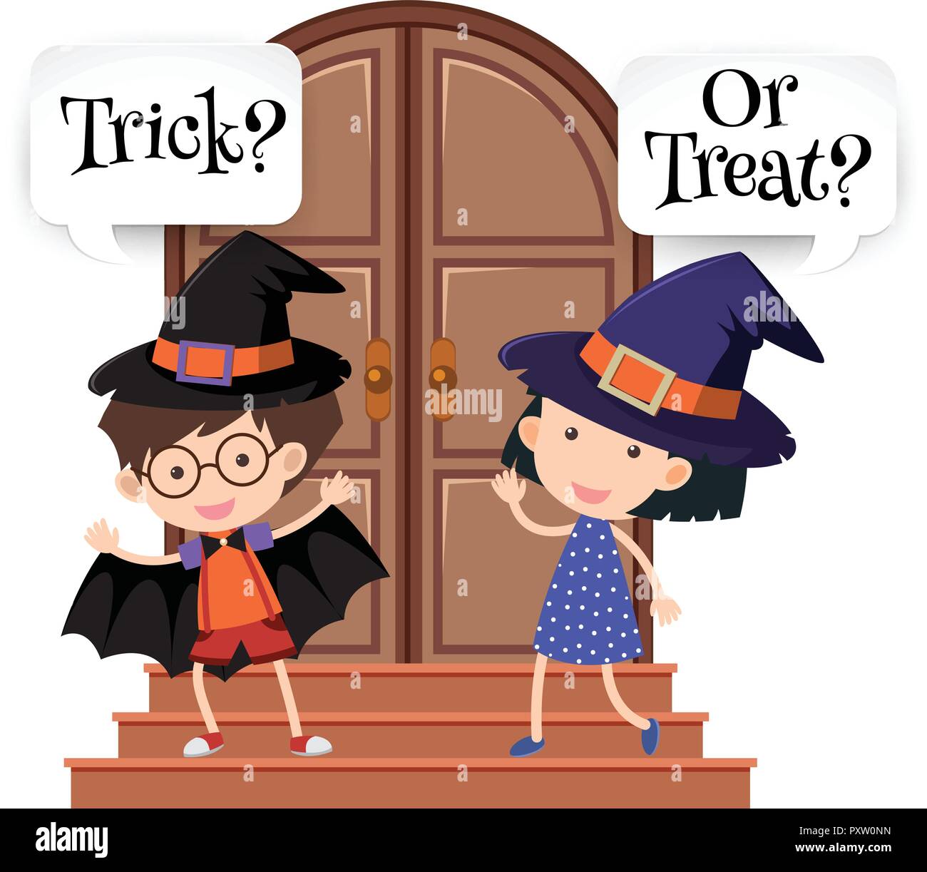 Kids in halloween costume for trick or treat illustration Stock Vector ...