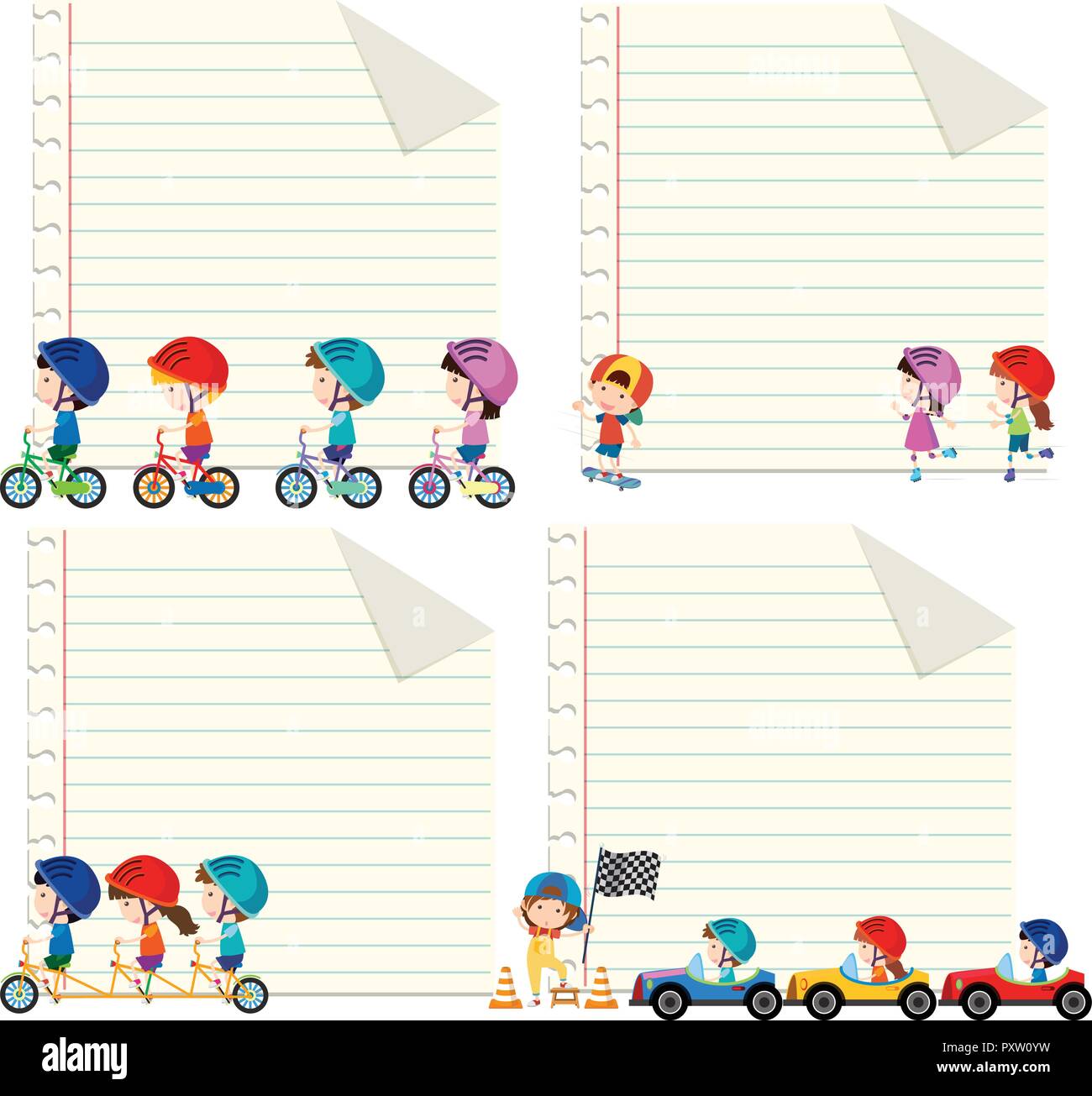 Paper design with kids riding and driving illustration Stock Vector ...