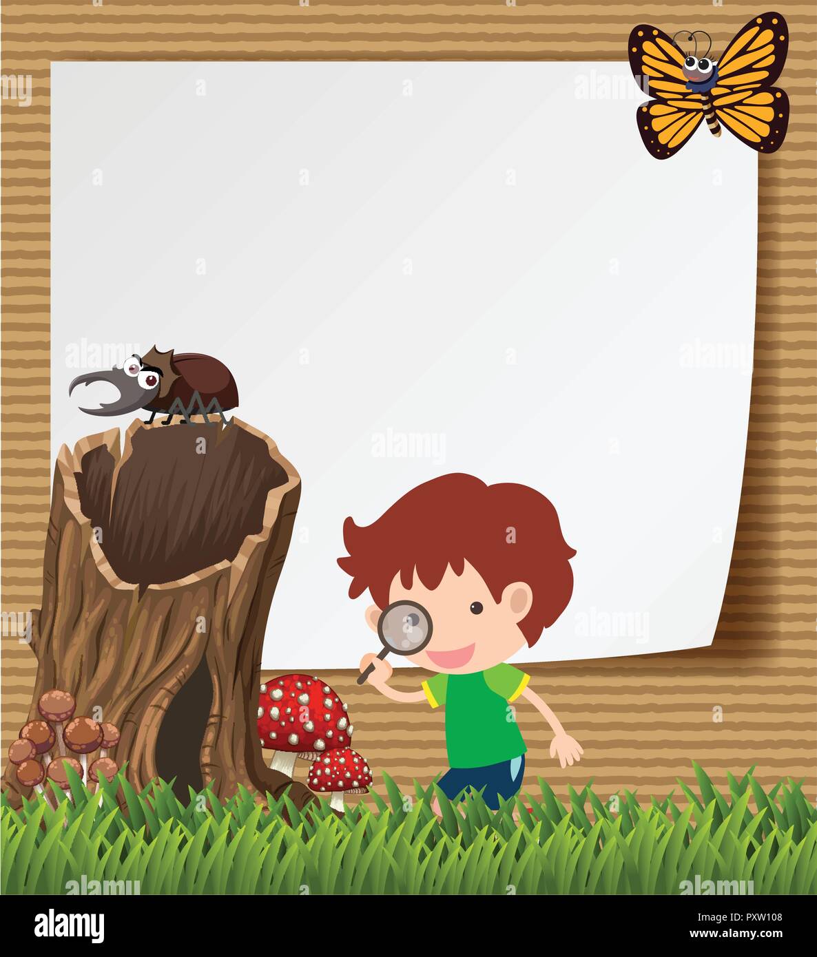 Paper template with boy and bugs illustration Stock Vector Image & Art ...